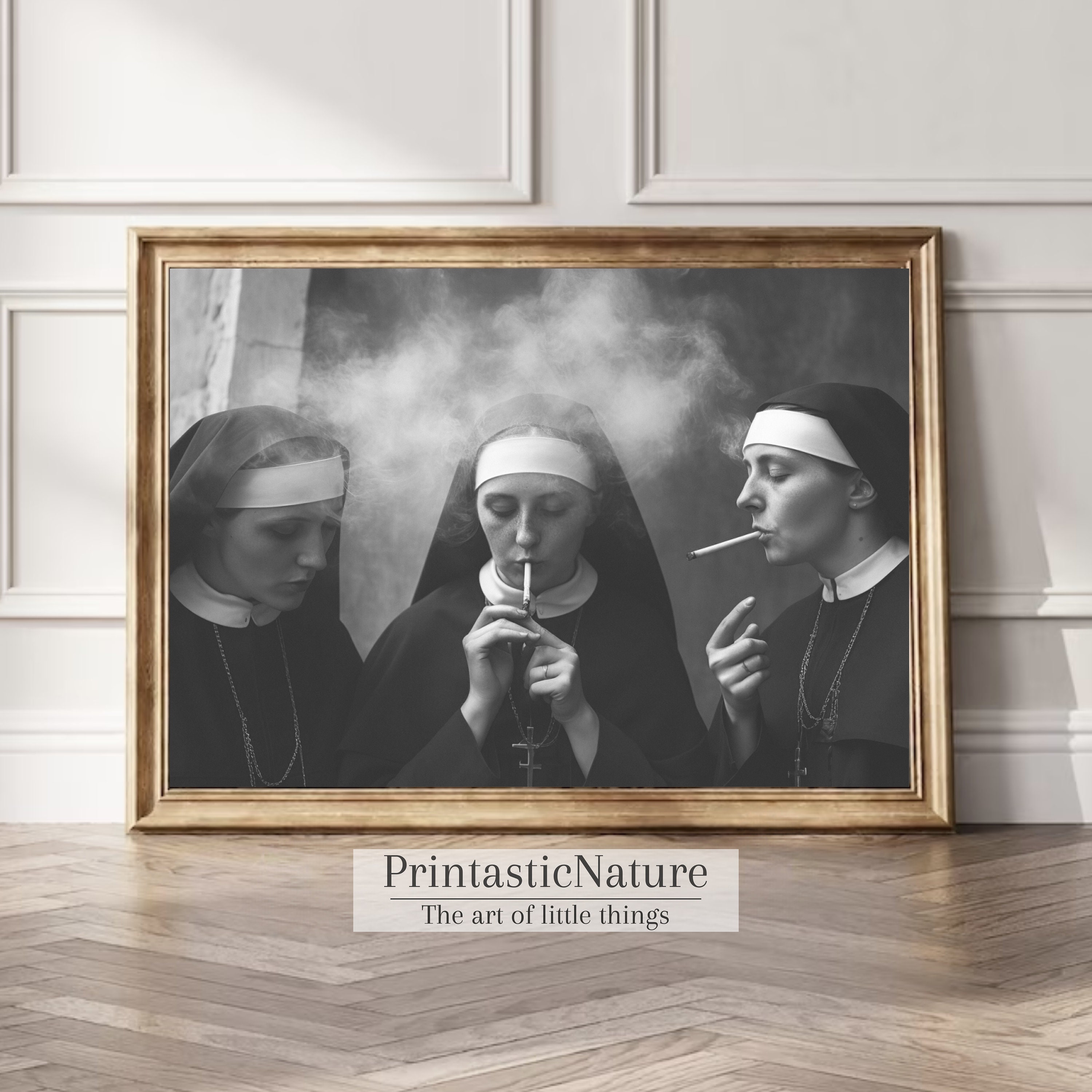 Nuns Smoking, Black and White Art, Vintage Wall Art, Funny Wall Art ...