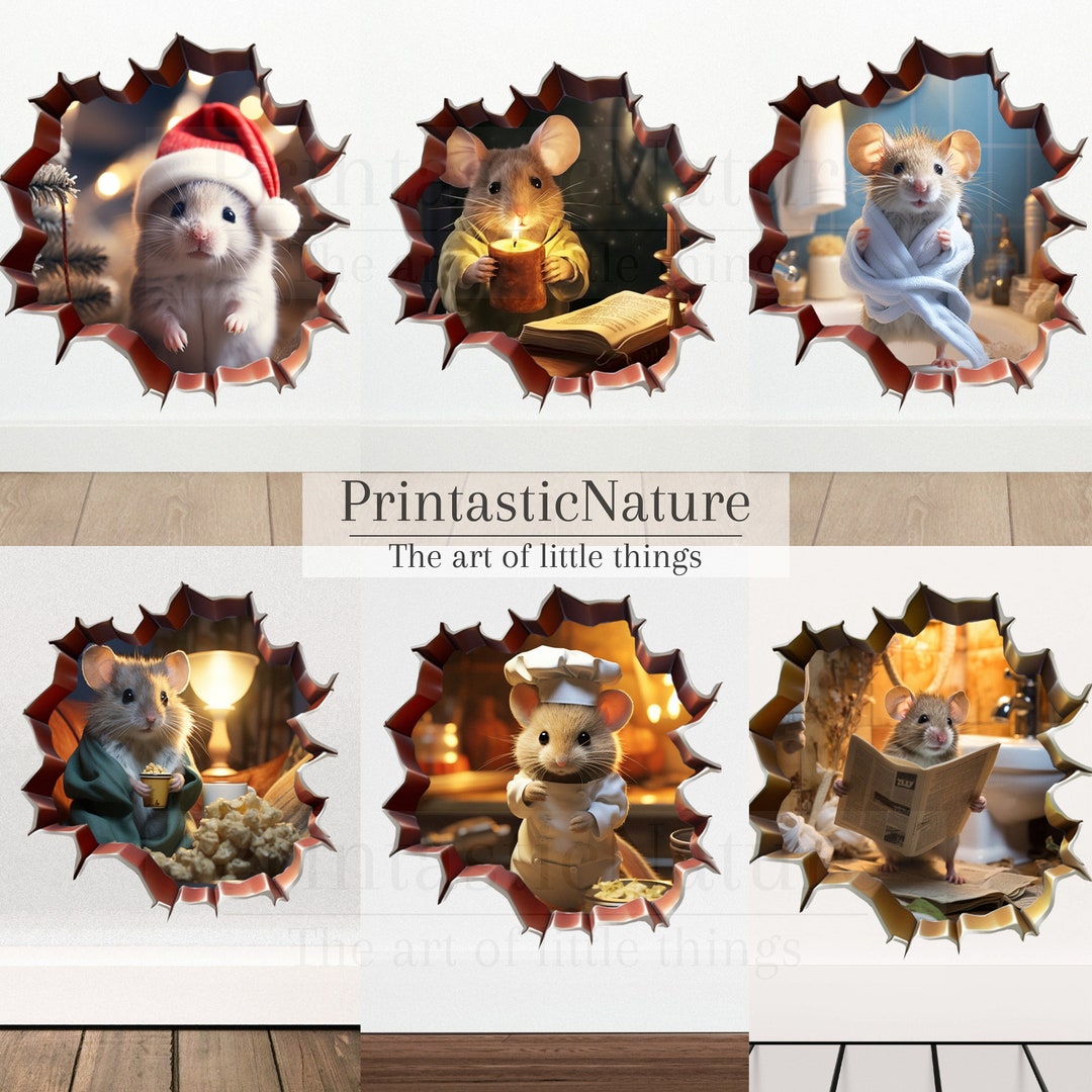 Mouse Hole 3D Wall Sticker, Teacher Gift, Book Lover, Mouse Reading ...