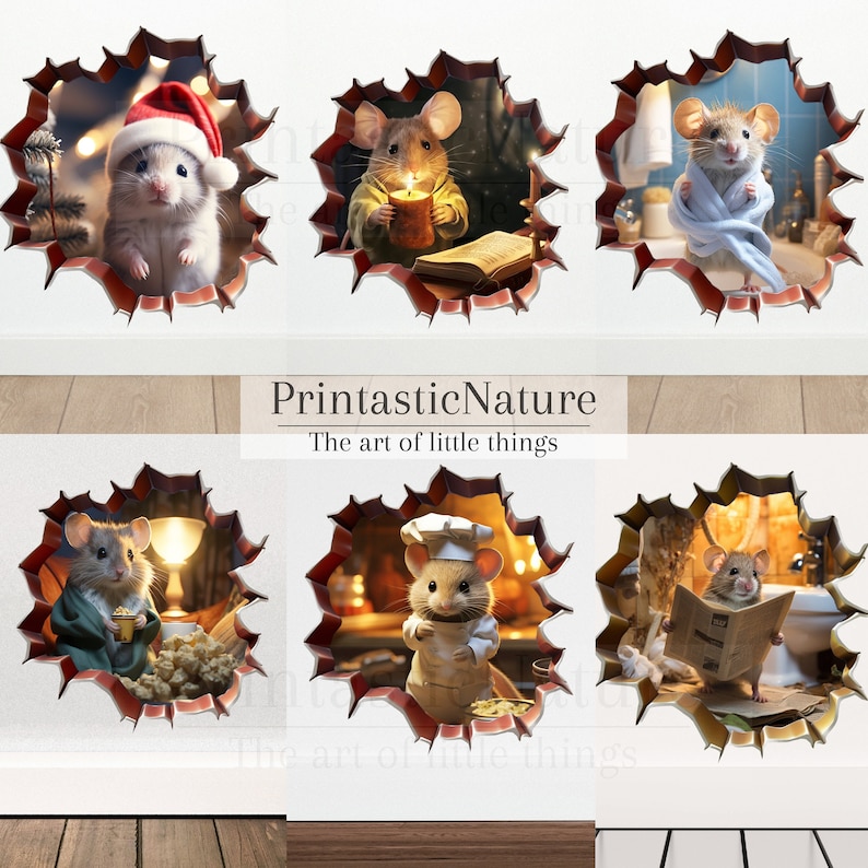 Mouse Hole 3D Wall Sticker, Teacher Gift, Book Lover, Mouse Reading ...