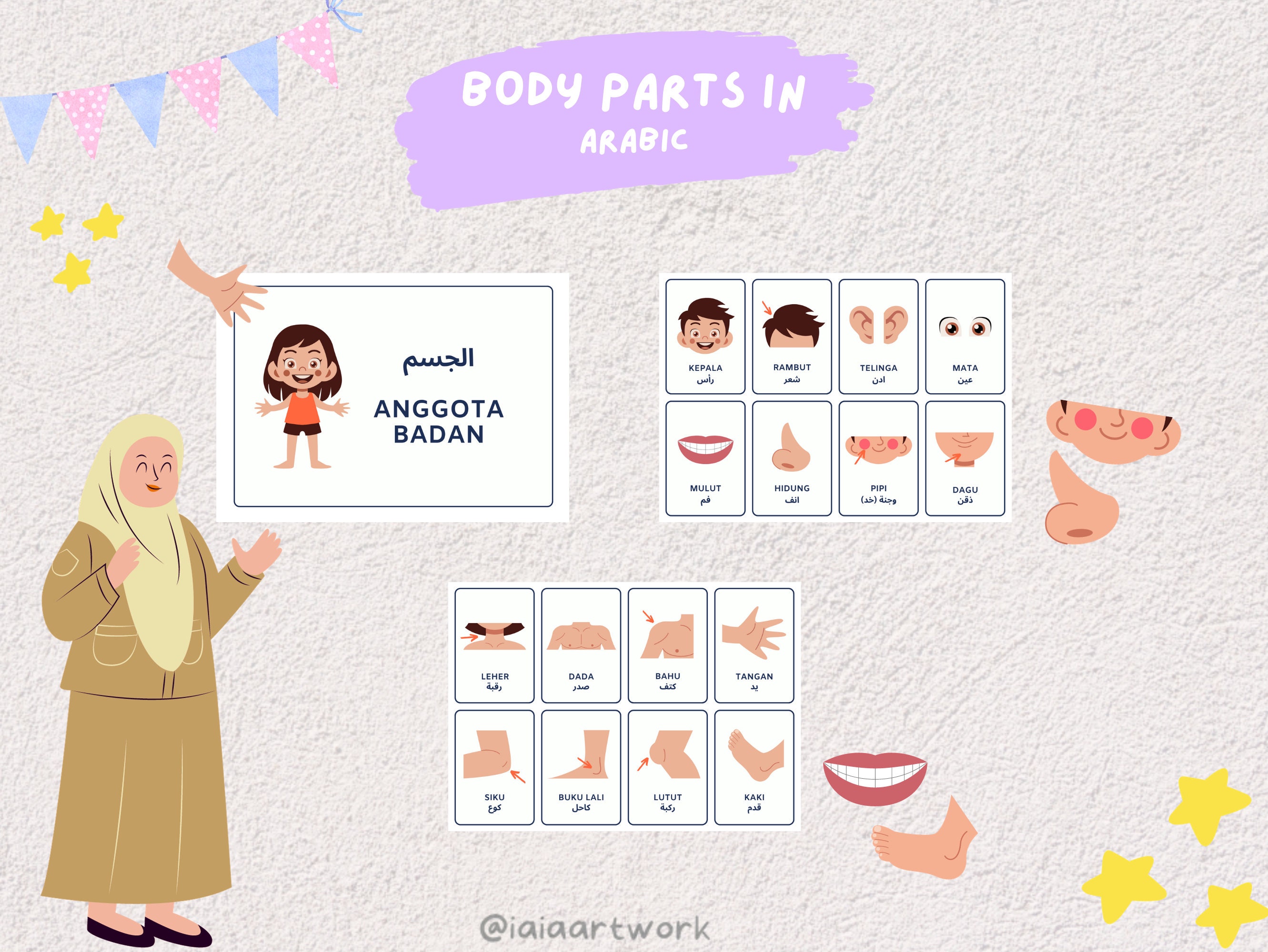 Body Parts in Arabic | Activity for Preschool - Etsy
