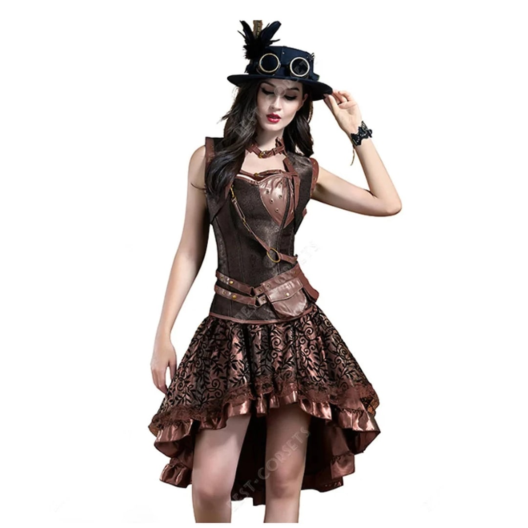 Brown Pirate Corset Dress Steampunk Leather Overbust Corset - Etsy