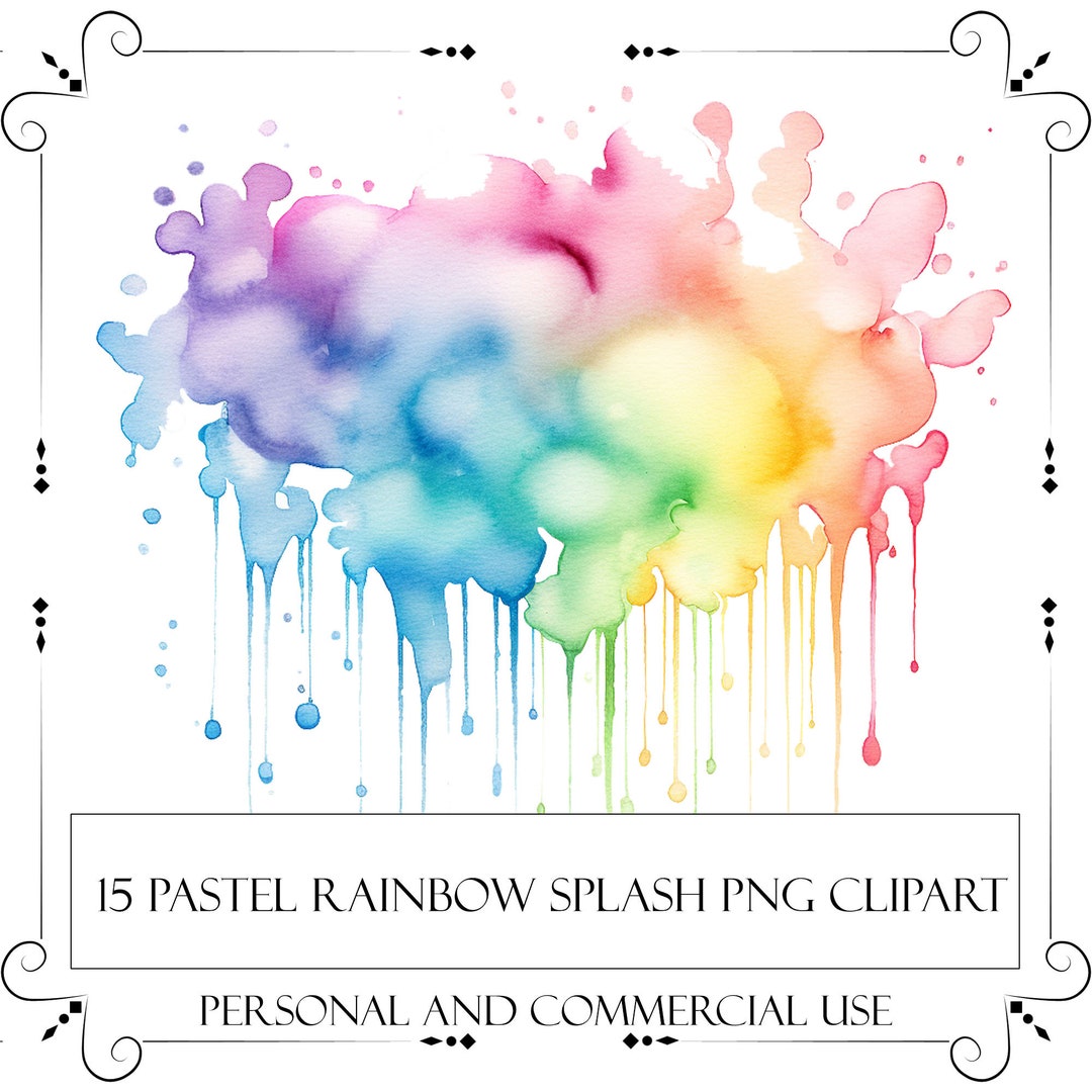 Watercolor Color Splash Clipart PNG Pastel Rainbow Splatter Clipart ...