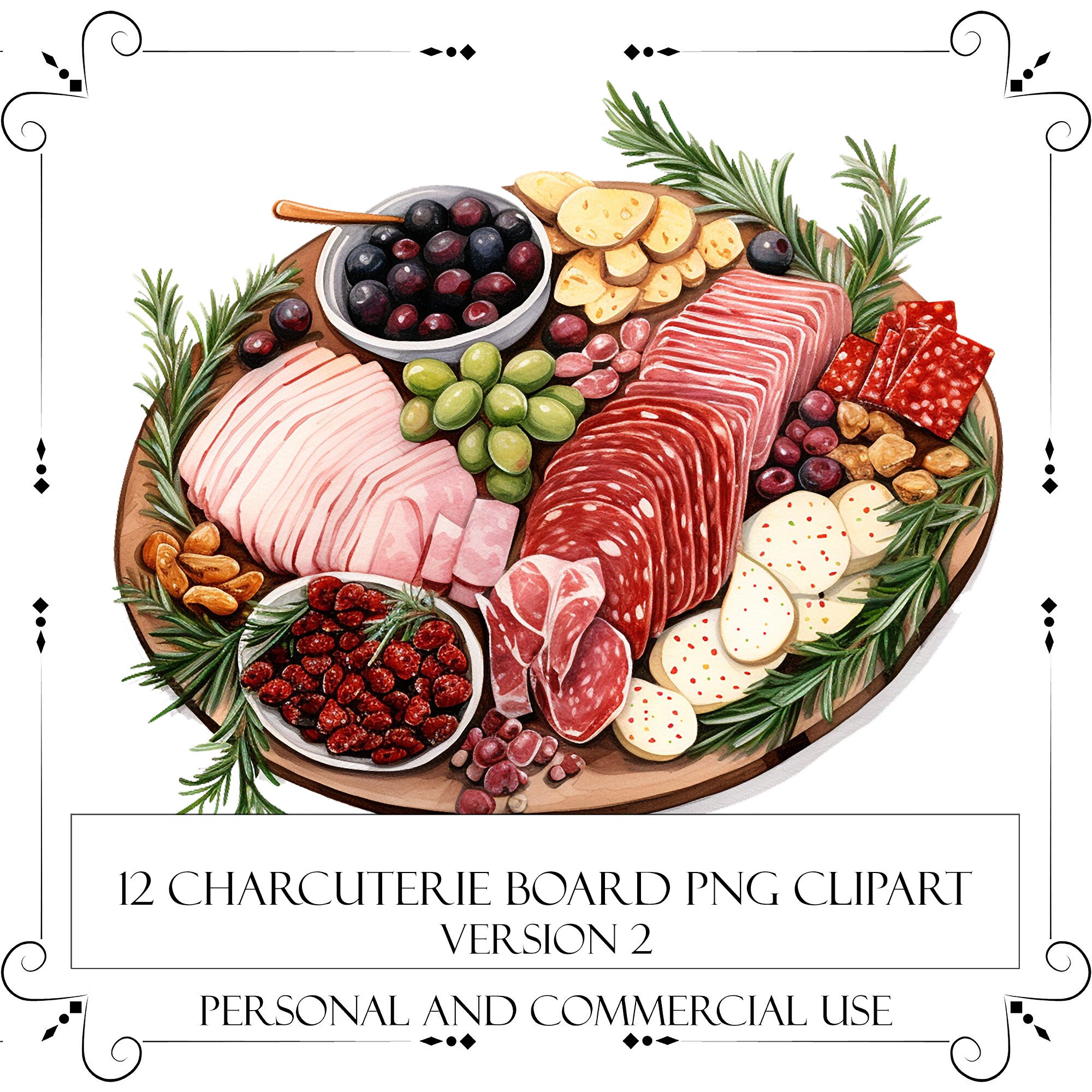 Charcuterie Board Clipart Watercolor Clipart Card Making Journaling ...