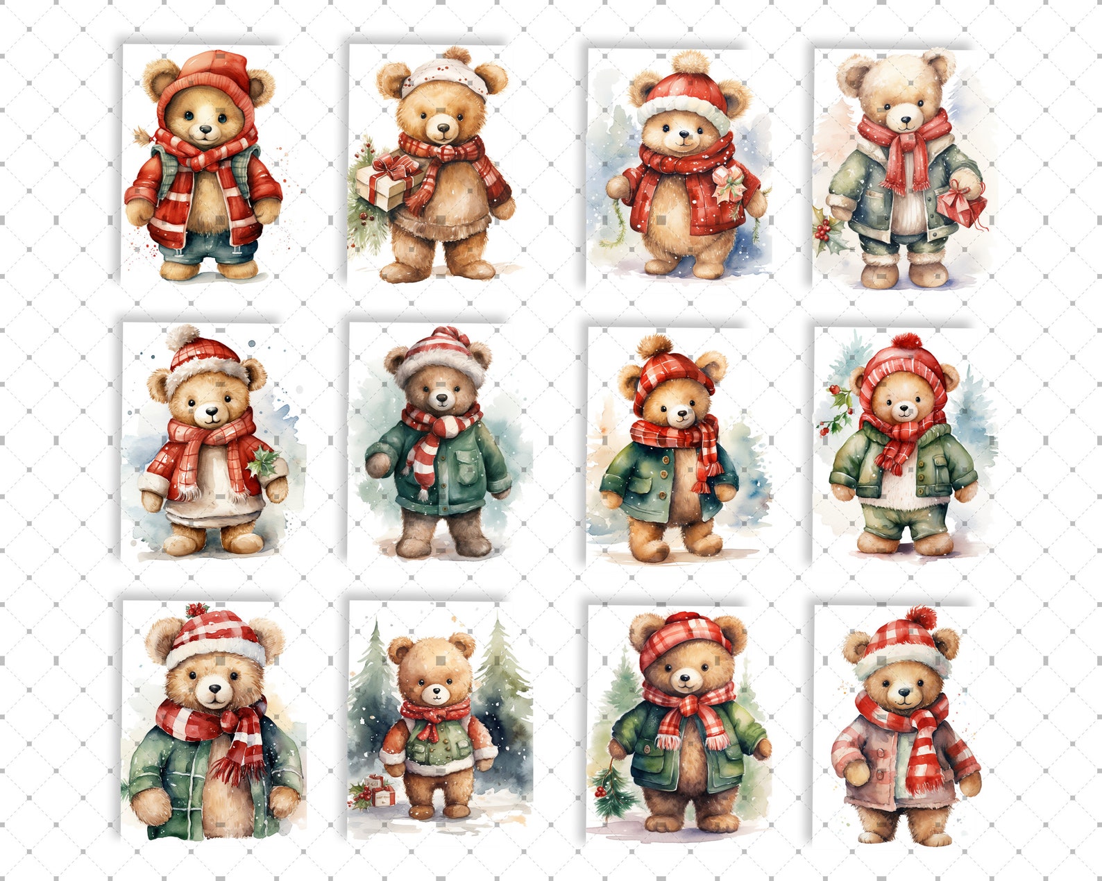 Christmas Teddy Bear Clipart Winter Watercolor Digital Planner ...