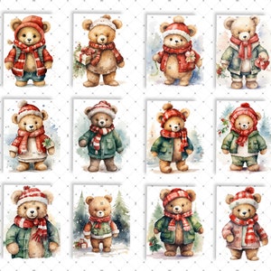 Christmas Teddy Bear Clipart Winter Watercolor Digital Planner ...