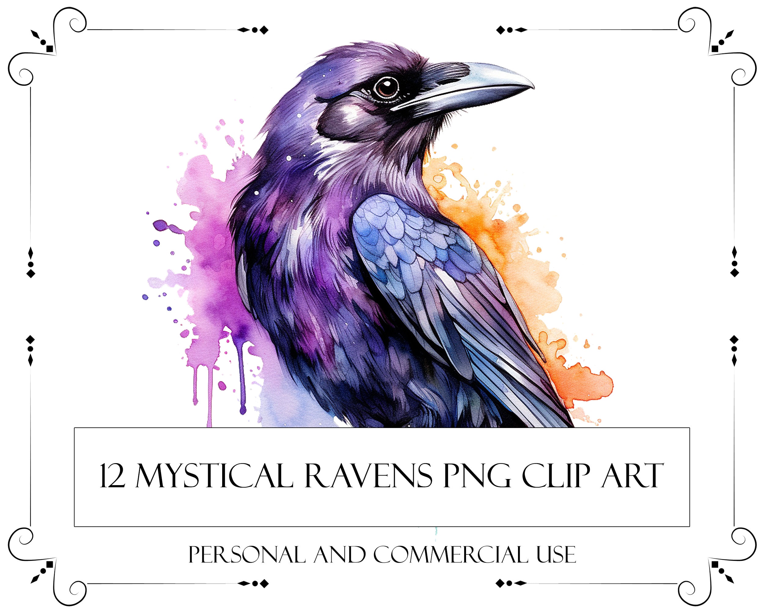 Raven Clipart Watercolor Raven Png Clip Art Mystical Ravens - Etsy