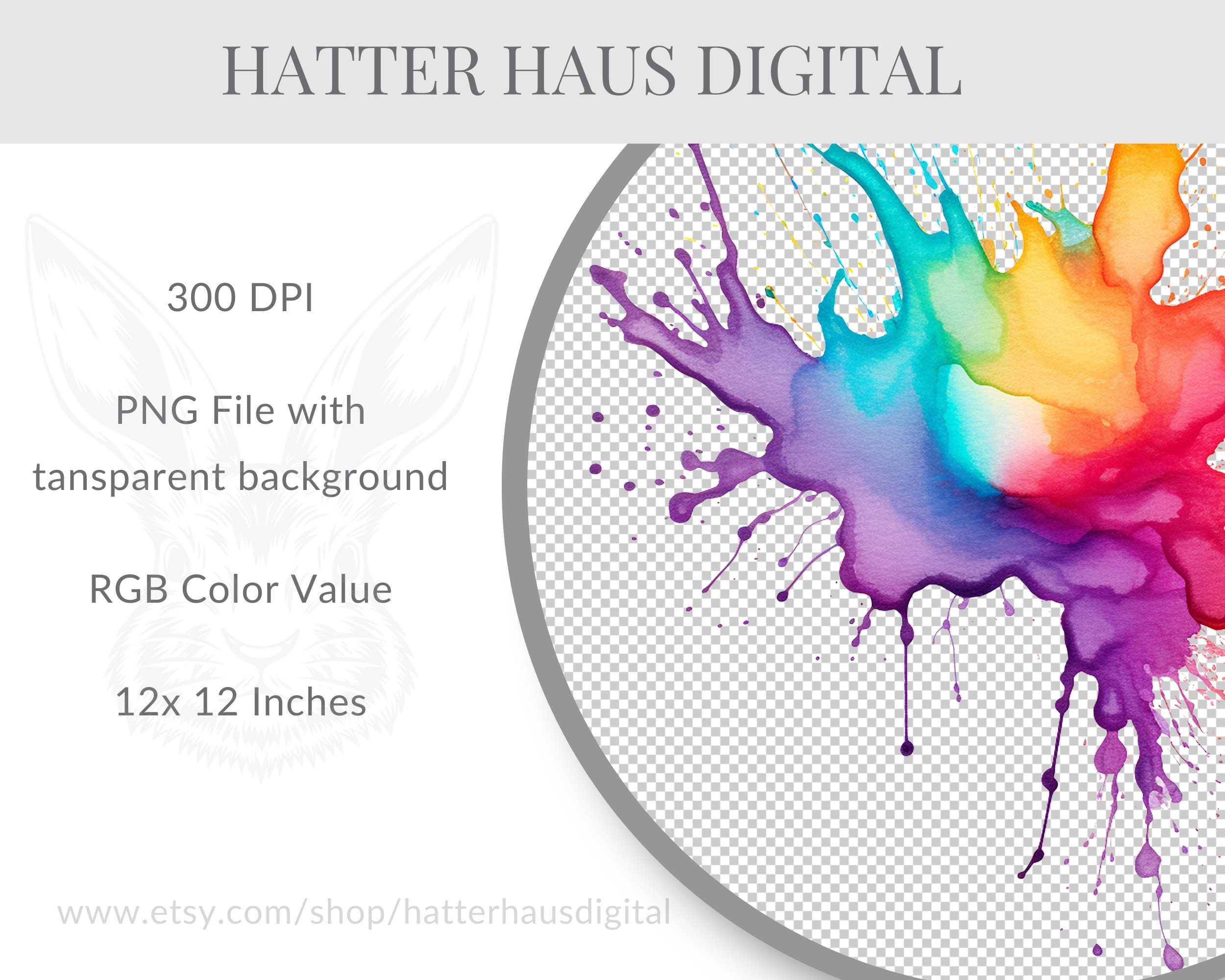 Watercolor Color Splash Clipart PNG Rainbow Splatter Clipart Commercial ...
