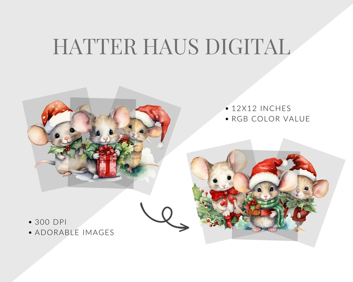 Christmas Mouse Clipart PNG Cute Christmas Mouse Watercolor Mouse ...
