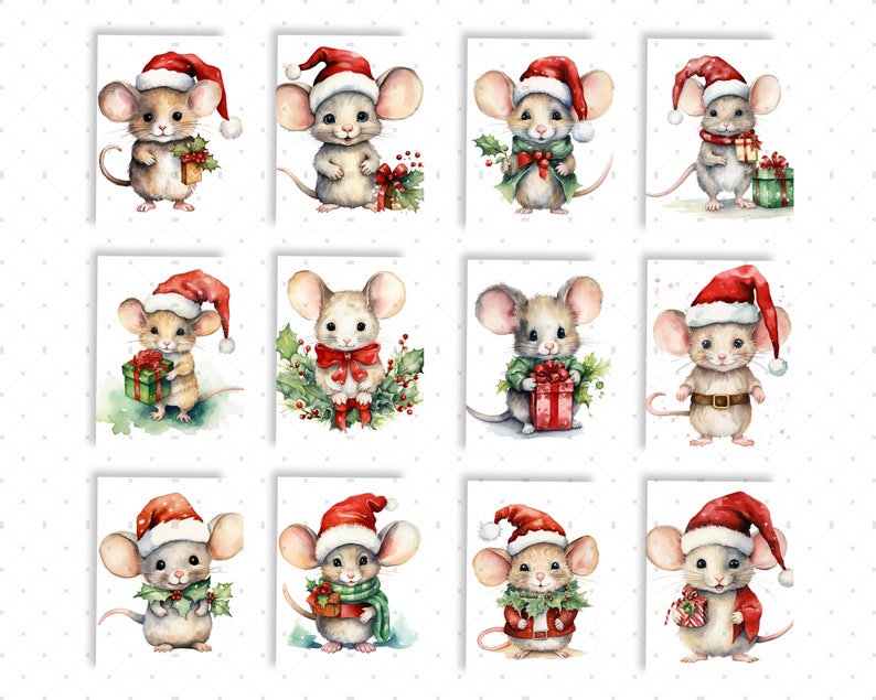 Christmas Mouse Clipart PNG Cute Christmas Mouse Watercolor Mouse ...