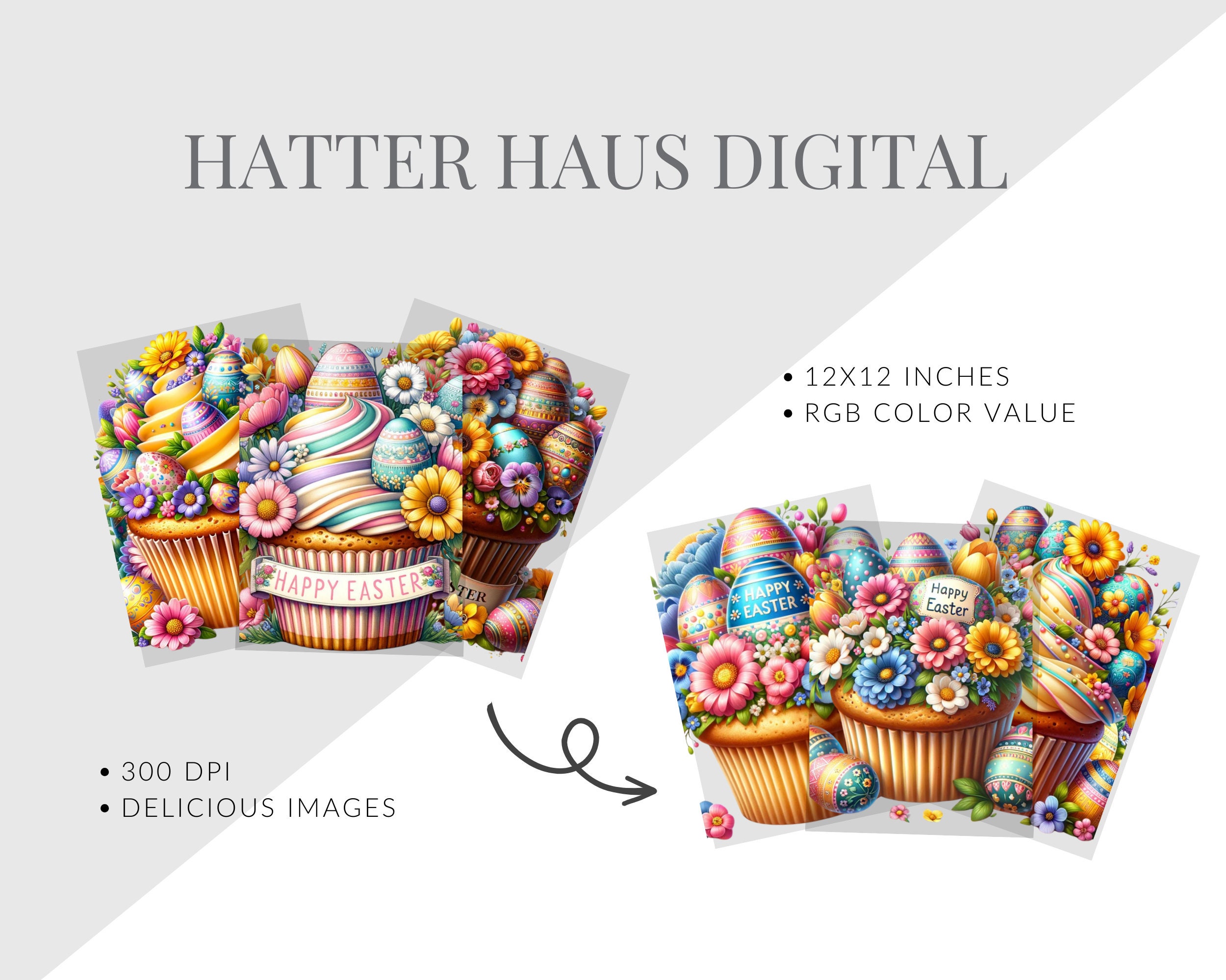 12 Easter Cupcakes Clipart Watercolor Cupcake Set Dessert Clipart Happy ...