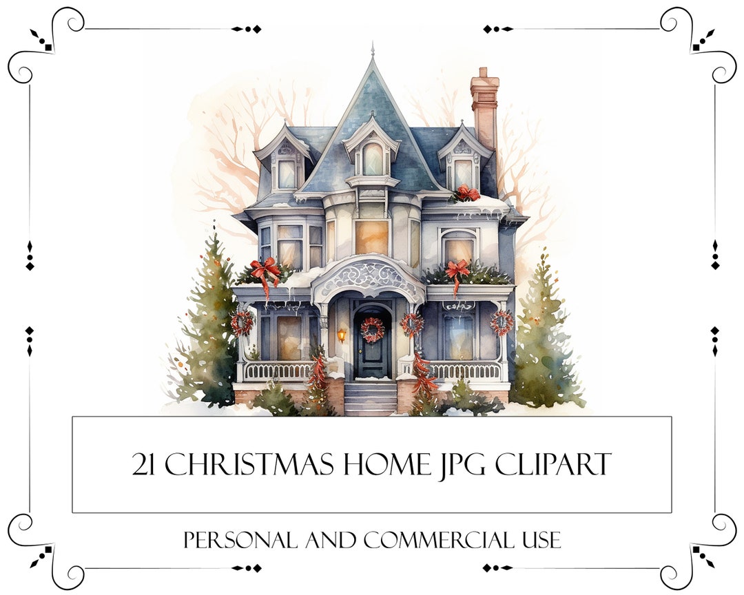 Watercolor Christmas House Winter House JPG Christmas House JPG ...