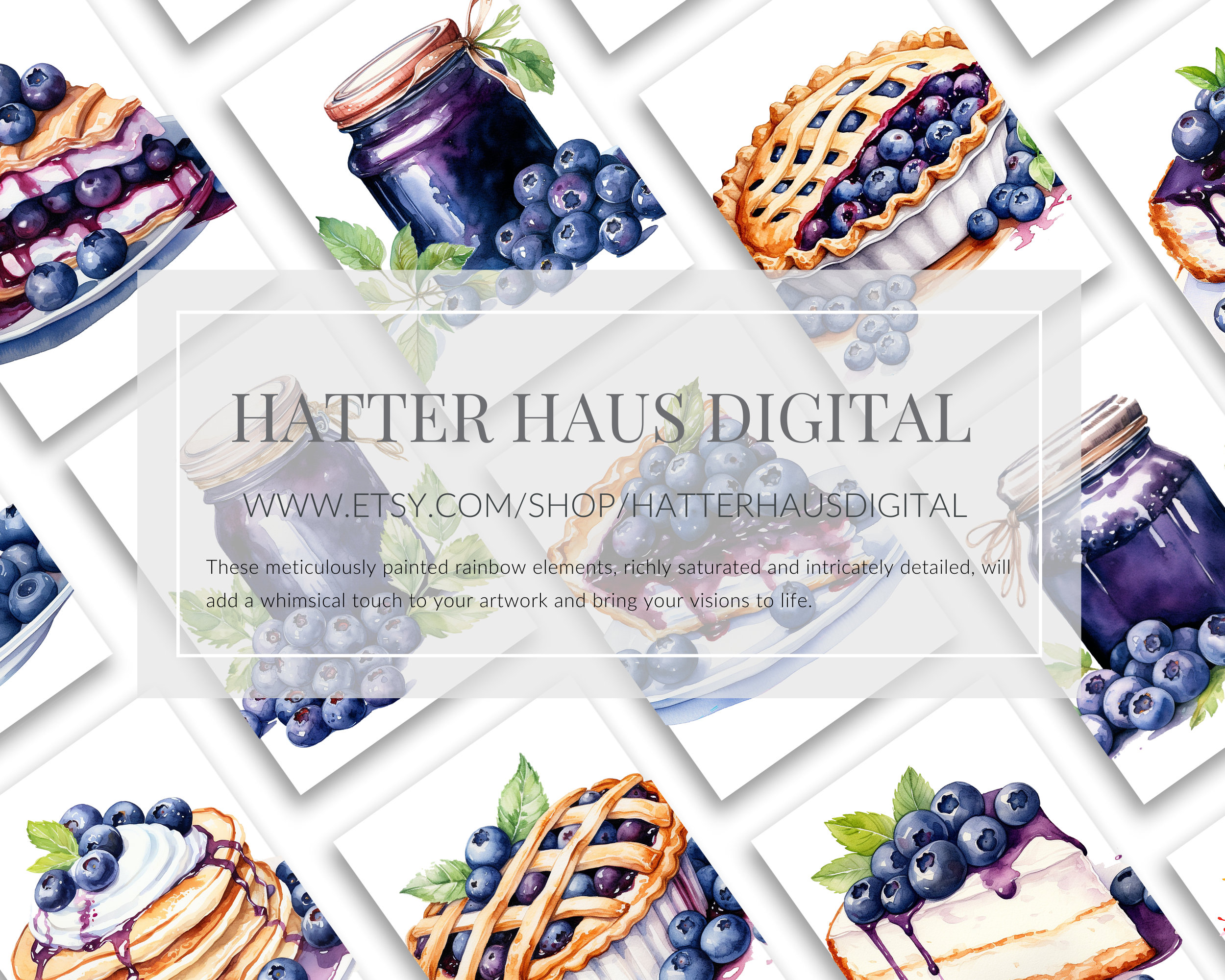 Watercolour Blueberry Foods Berries Clipart Set Digital Download ...