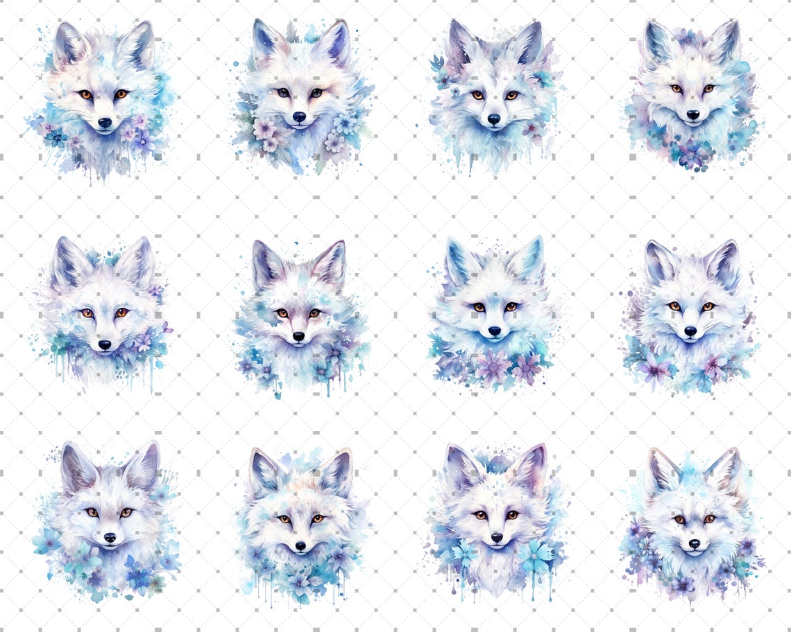 Snowy Arctic Fox Clipart Watercolor Fox Cute Fox Artful Fox - Etsy