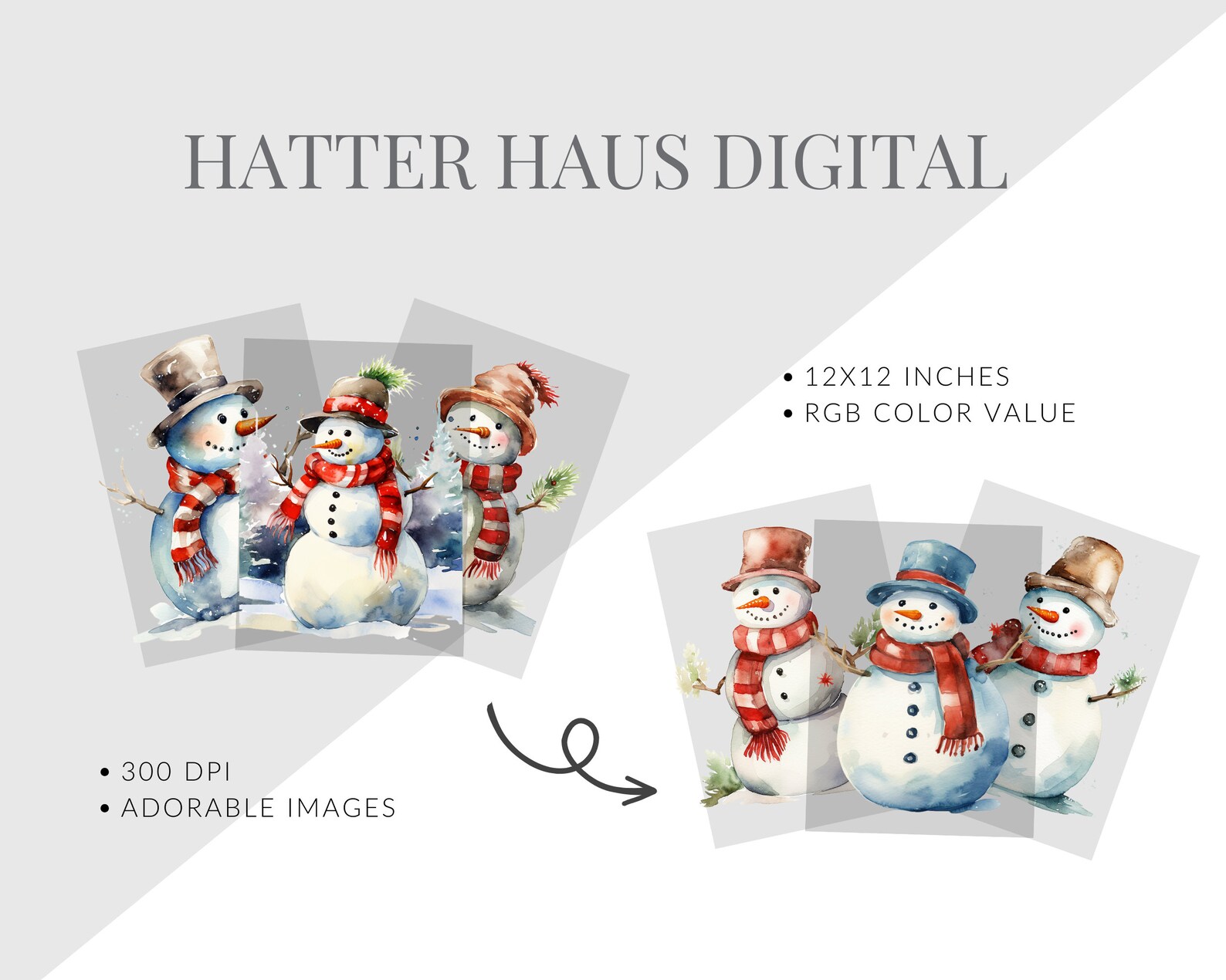 Snowman PNG Watercolor Christmas Clipart Winter Clipart Bundle Journal ...