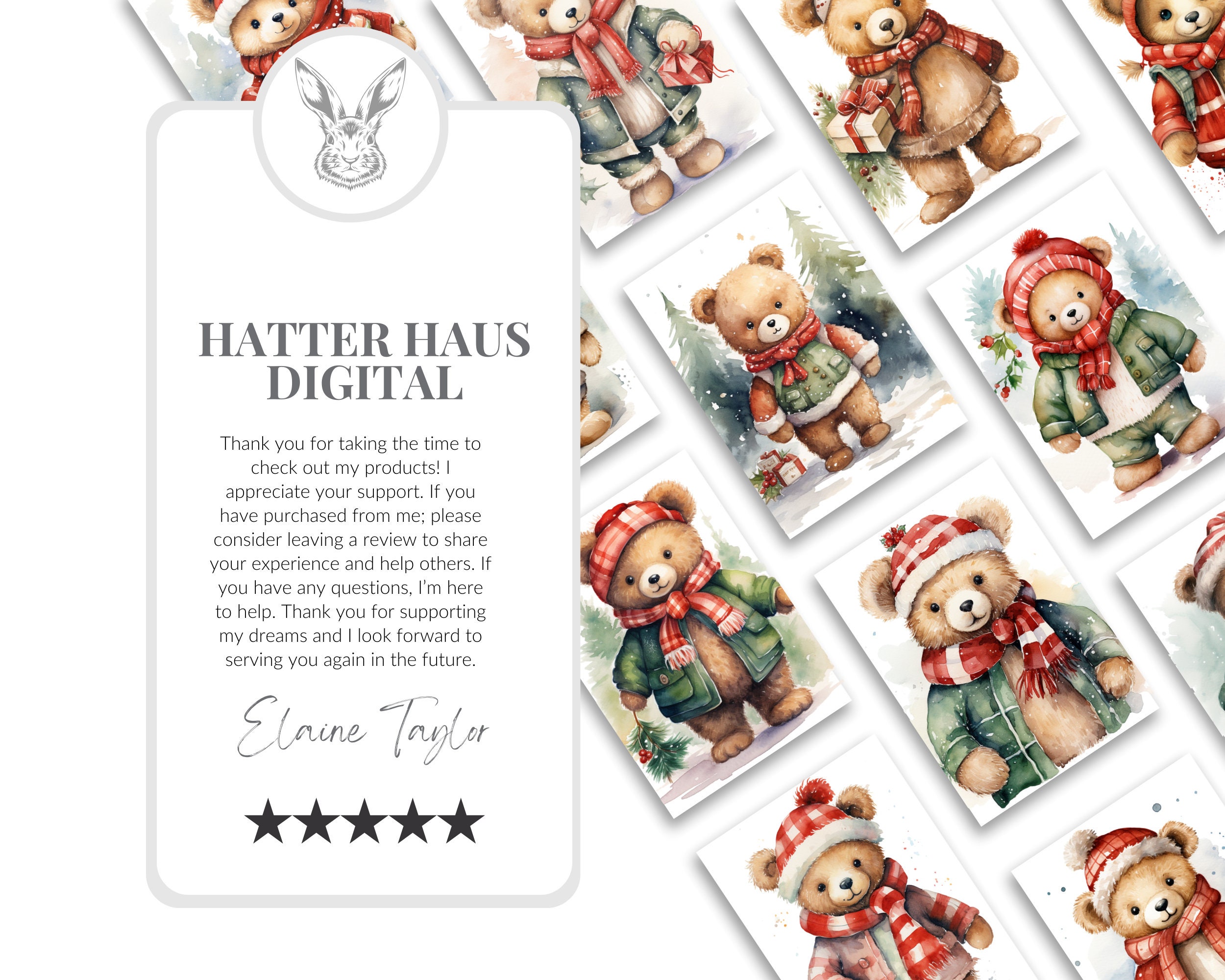 Christmas Teddy Bear Clipart Winter Watercolor Digital Planner ...