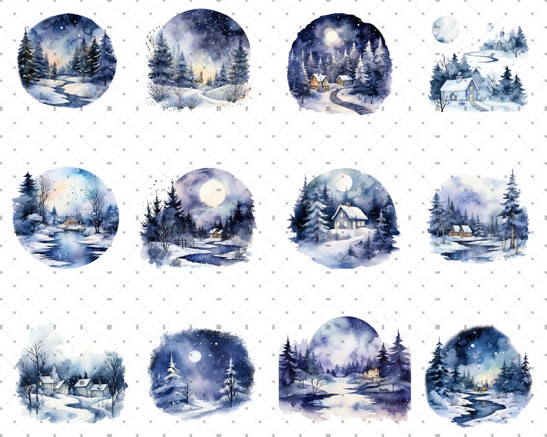 Winter Night Png Clipart Watercolor Christmas Night Png Holy - Etsy