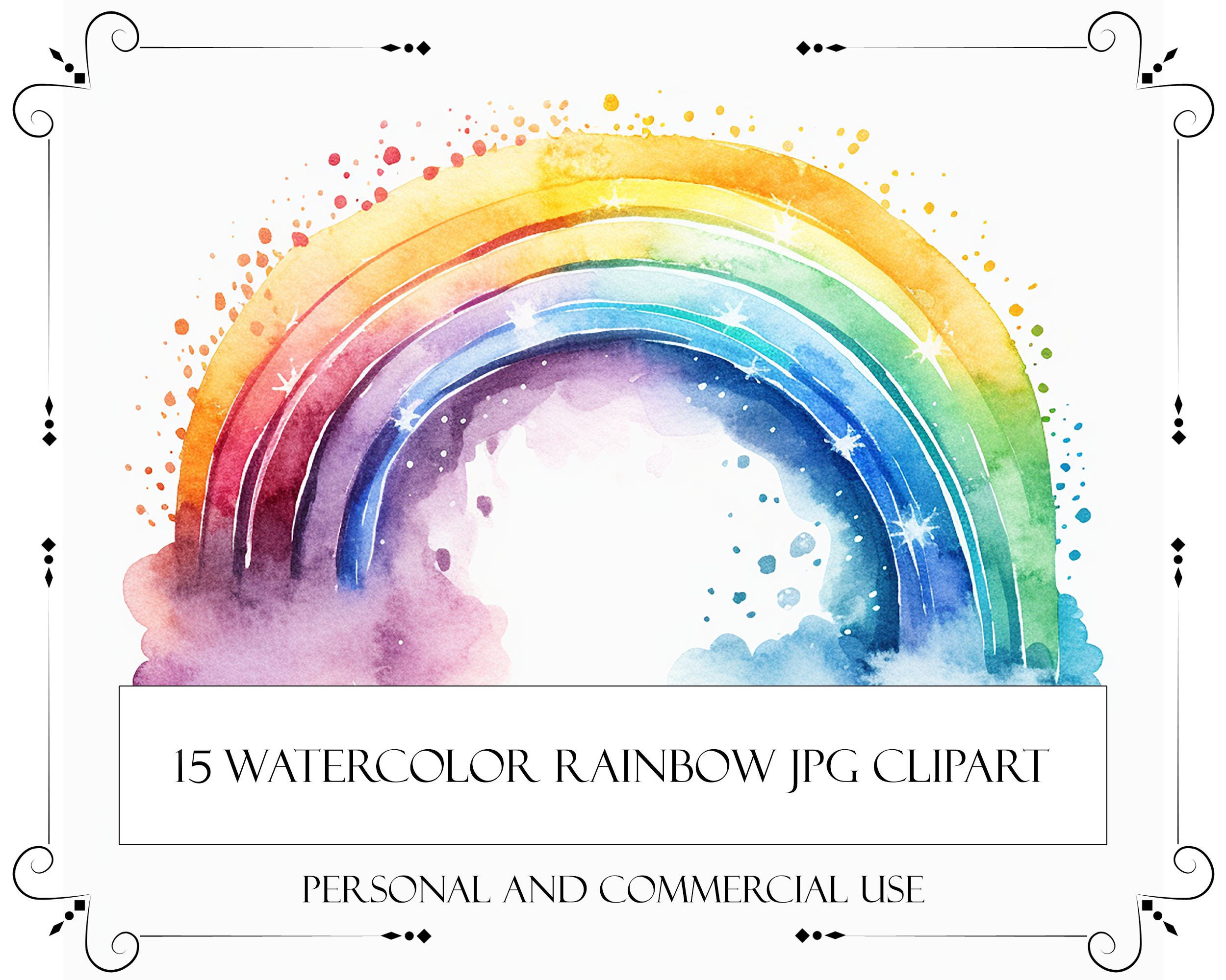 Watercolor Rainbow Clipart JPG Commercial Use Printable Scrapbooking ...