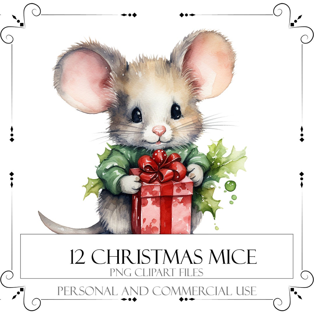 Christmas Mouse Clipart PNG Cute Christmas Mouse Watercolor Mouse ...