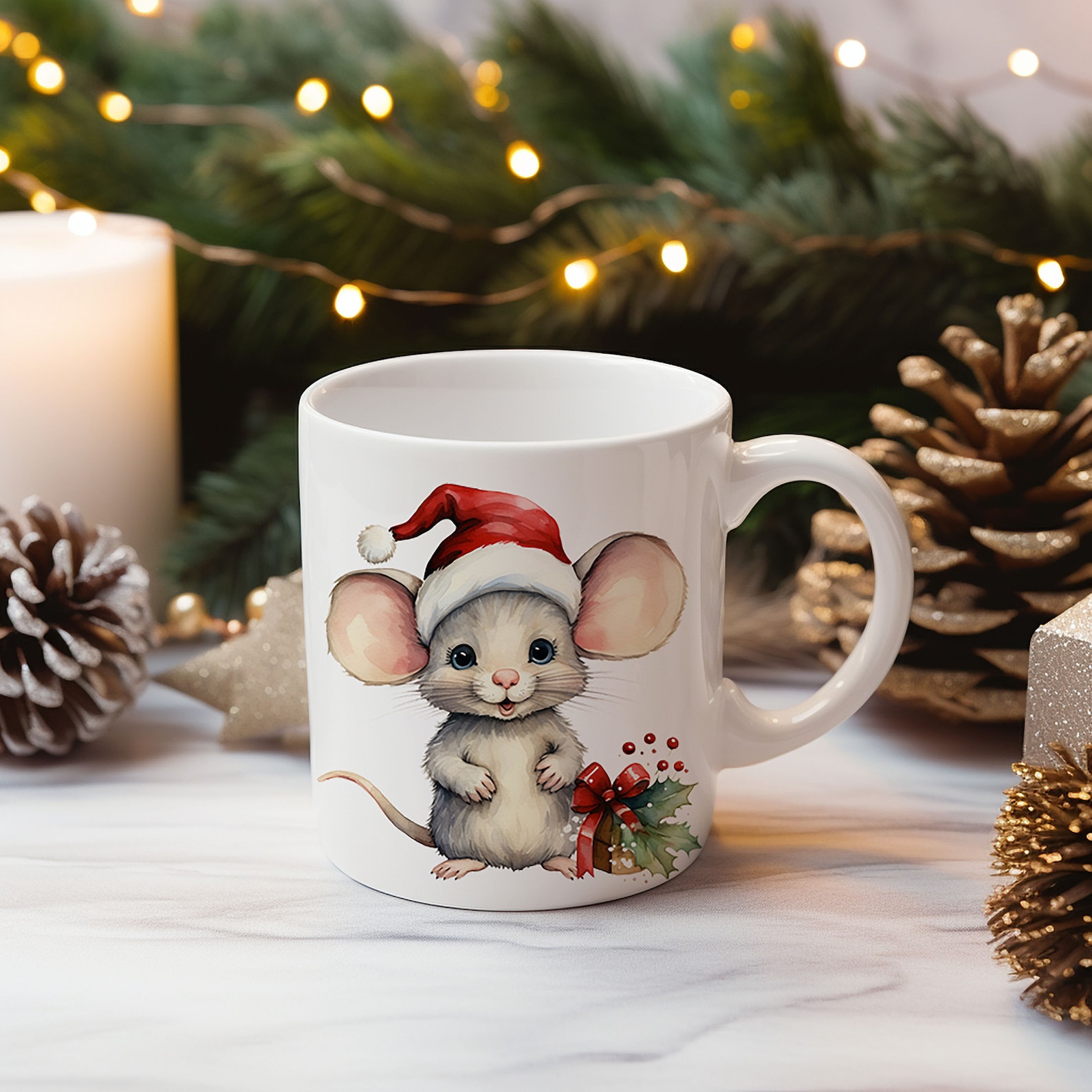 Christmas Mouse Clipart PNG Cute Christmas Mouse Watercolor Mouse ...