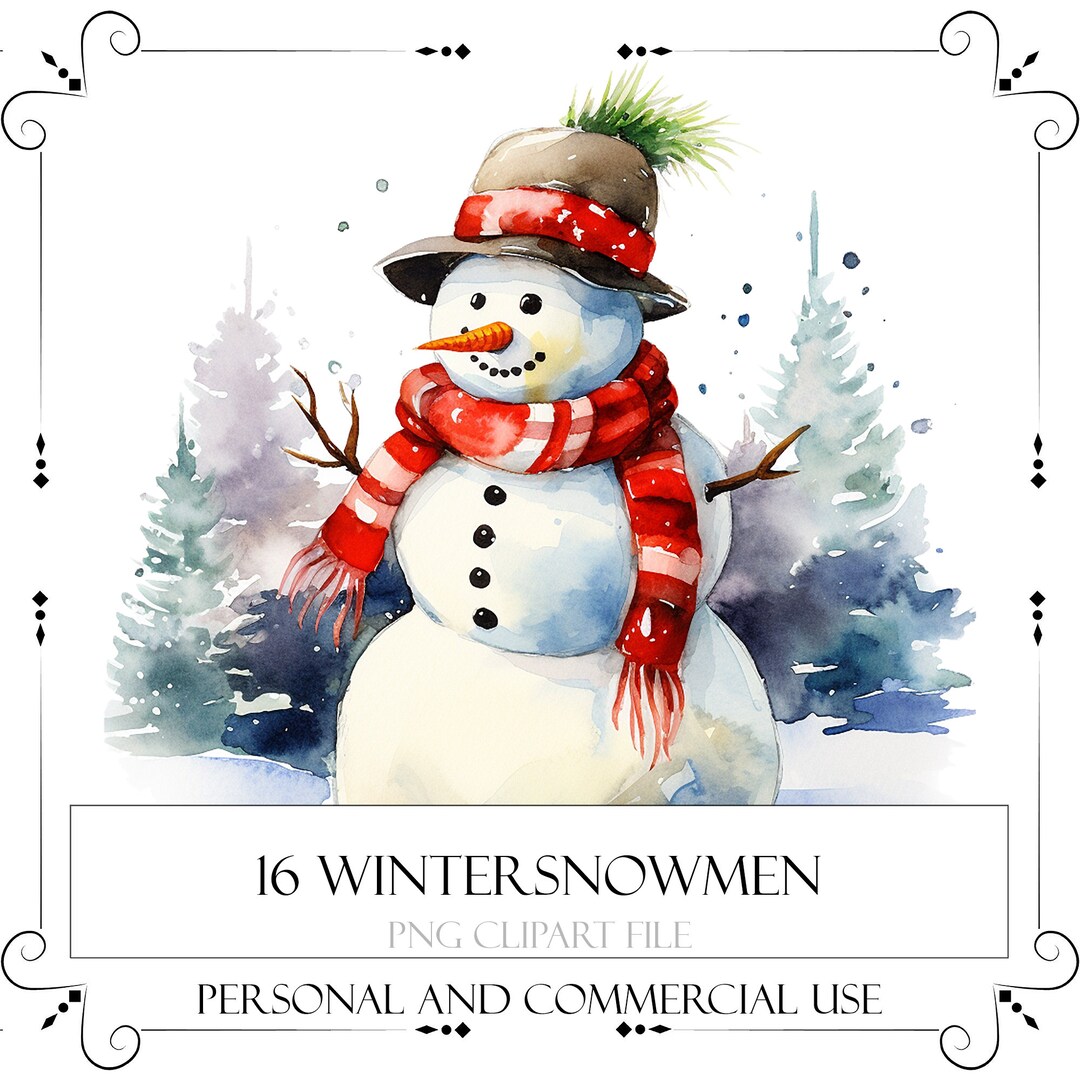 Snowman PNG Watercolor Christmas Clipart Winter Clipart Bundle Journal ...