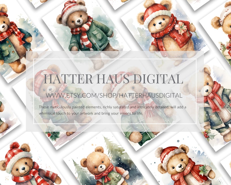 Christmas Teddy Bear Clipart Winter Watercolor Digital Planner ...