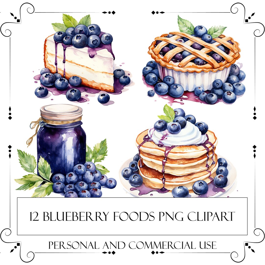Watercolour Blueberry Foods Berries Clipart Set Digital Download ...