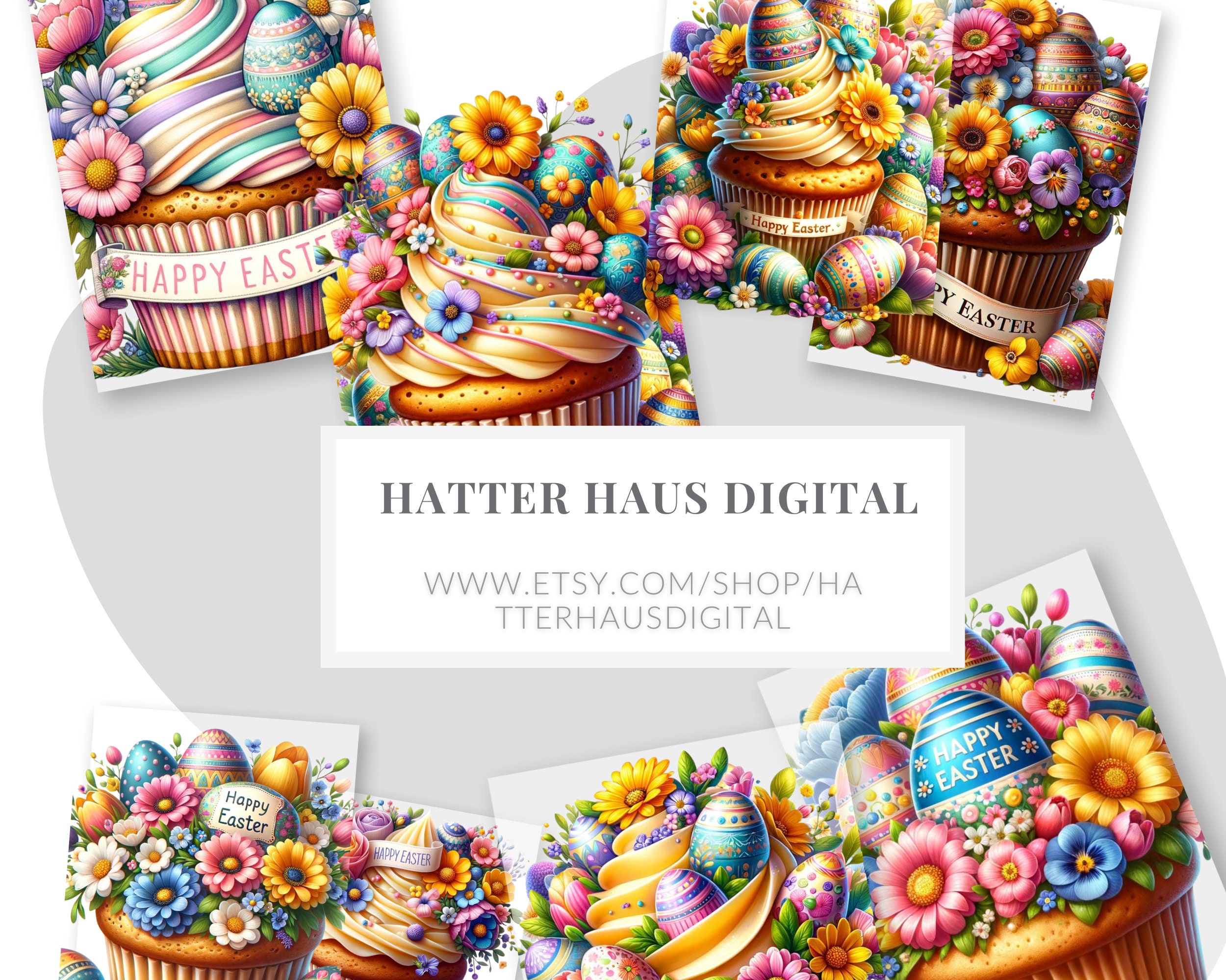 12 Easter Cupcakes Clipart Watercolor Cupcake Set Dessert Clipart Happy ...