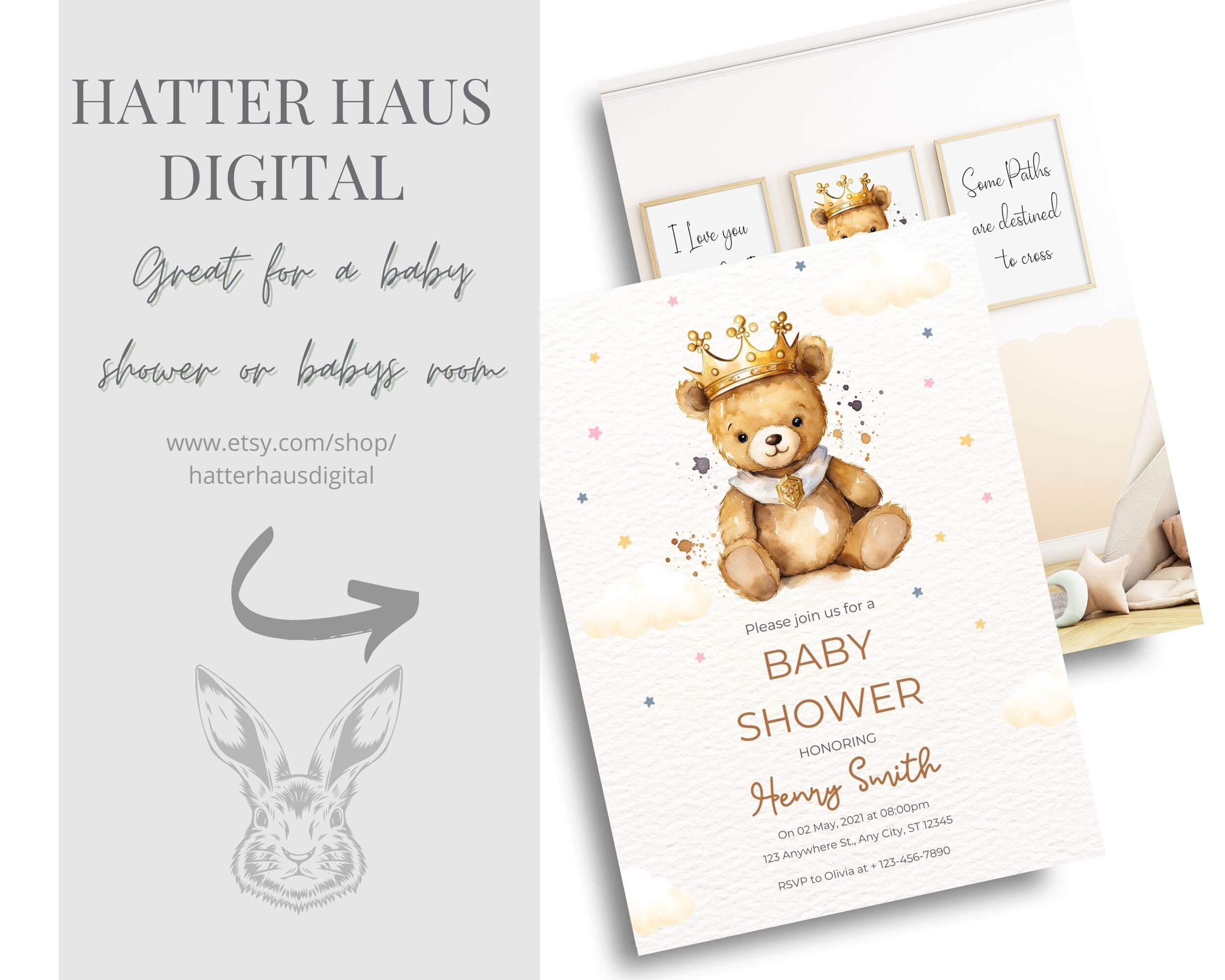 Watercolor Teddy Bear JPG Princess Teddy Bear Prince Teddy Bear ...