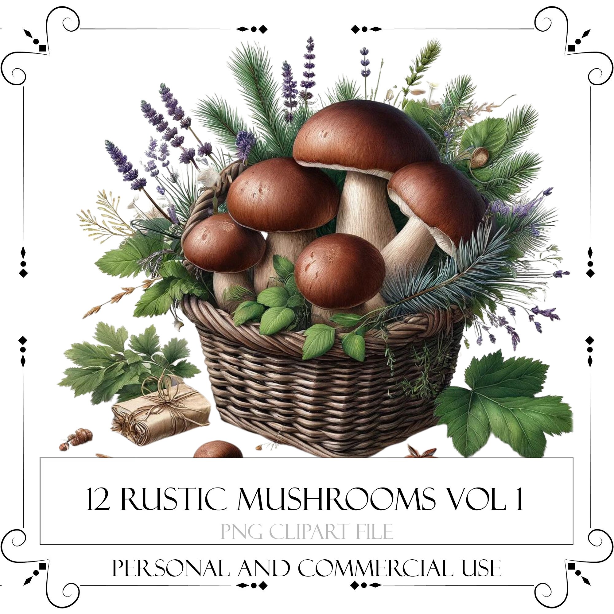 Rustic Mushroom Png Clipart Woodlands Clip Art Forest Wall Art Digital ...