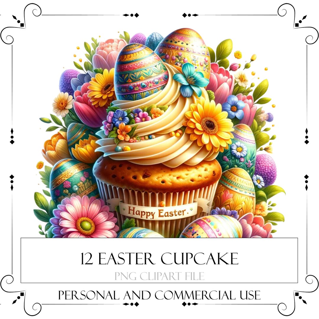 12 Easter Cupcakes Clipart Watercolor Cupcake Set Dessert Clipart Happy ...