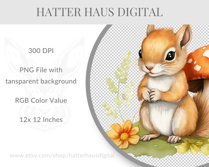 Squirrel Watercolor Clipart PNG Painting Digital Print Download Junk ...