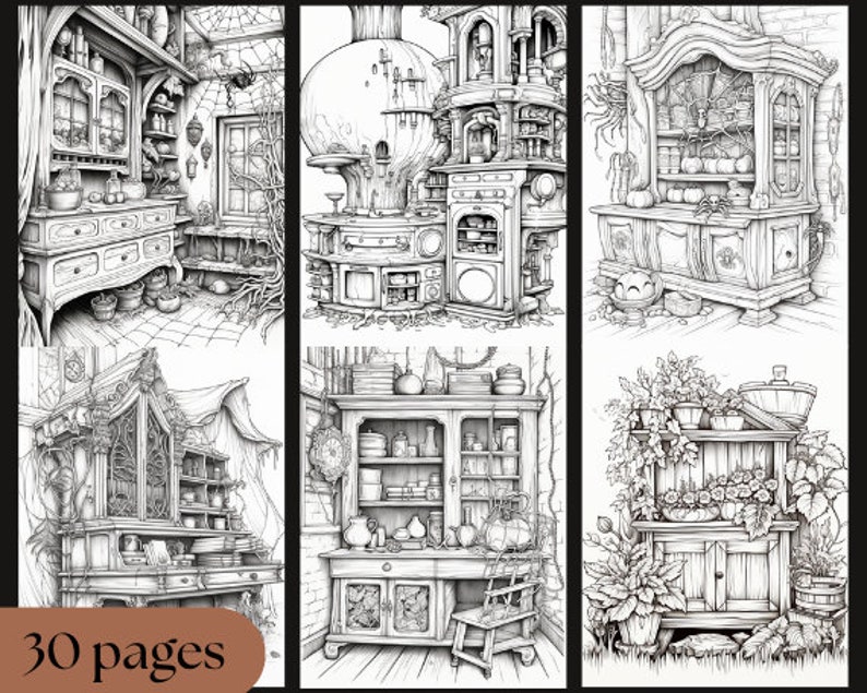 Enchanted Cabinet Coloring Pages - Set of 30 Printable, Unique, and ...