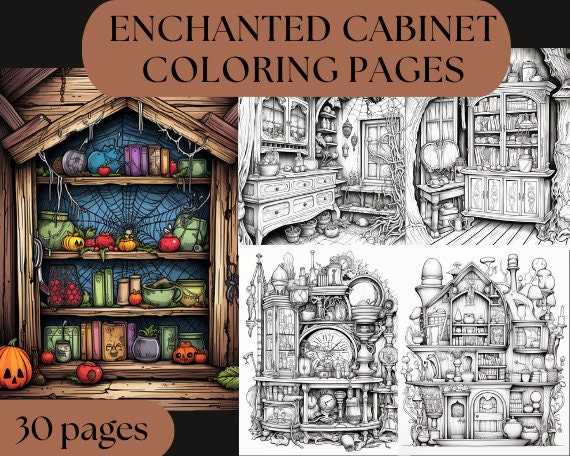 Enchanted Cabinet Coloring Pages - Set of 30 Printable, Unique, and ...