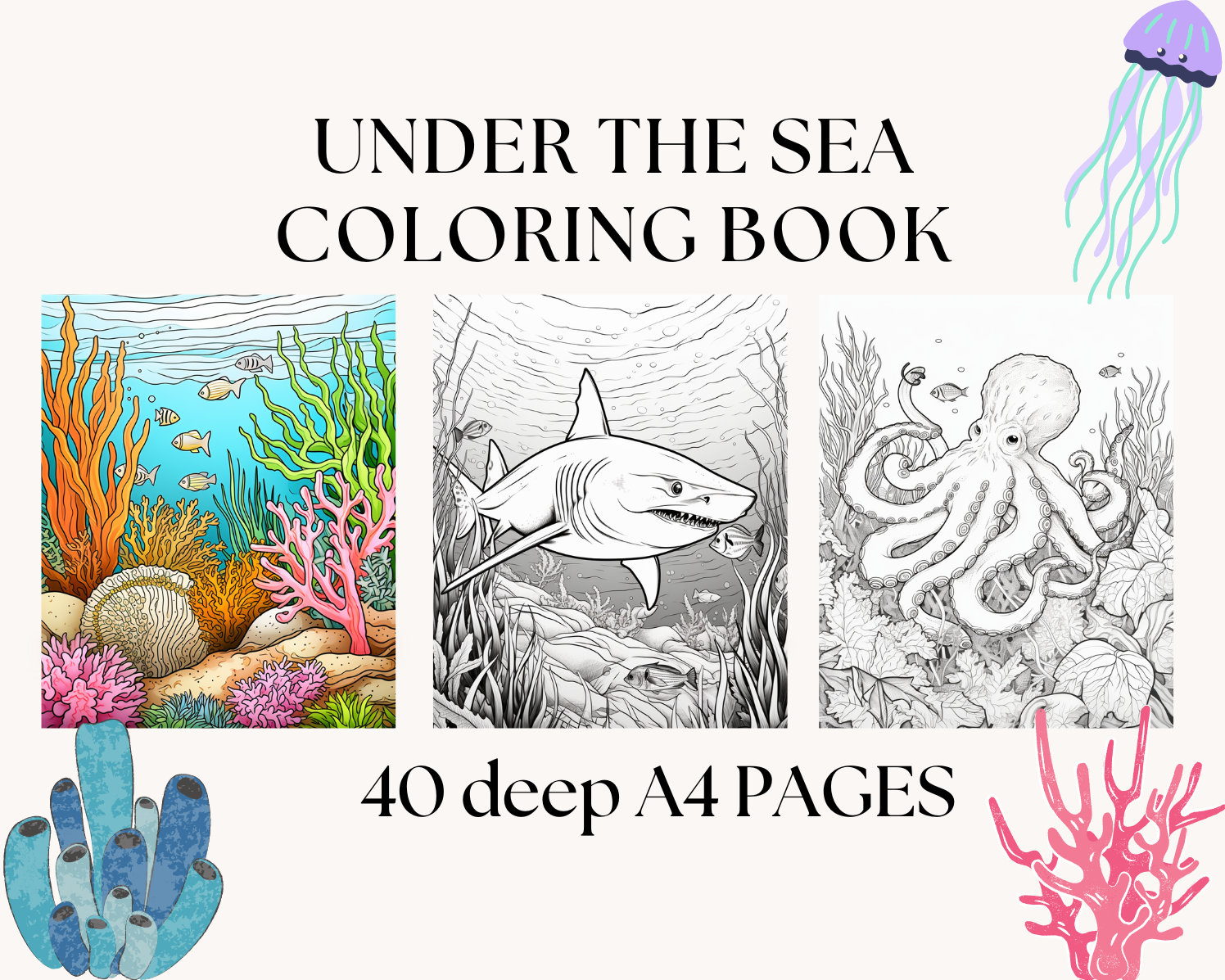 Under the Sea Coloring Pages - Digital Product - Aquadoodle: Deep Sea ...