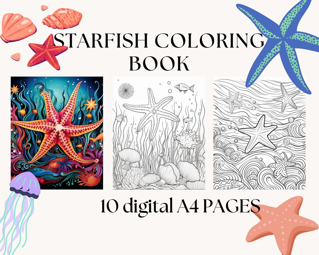 10 Coloring Pages of Starfish - Starfish Spectacle: A 10-page Deep Sea ...