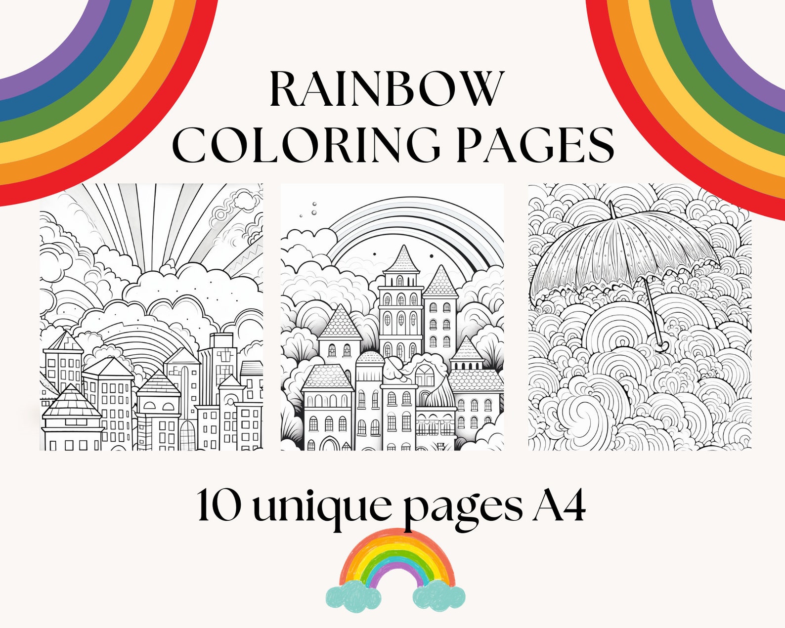 10 Rainbow Coloring Pages - Rainbow Radiance: 10 Vibrant Digital ...