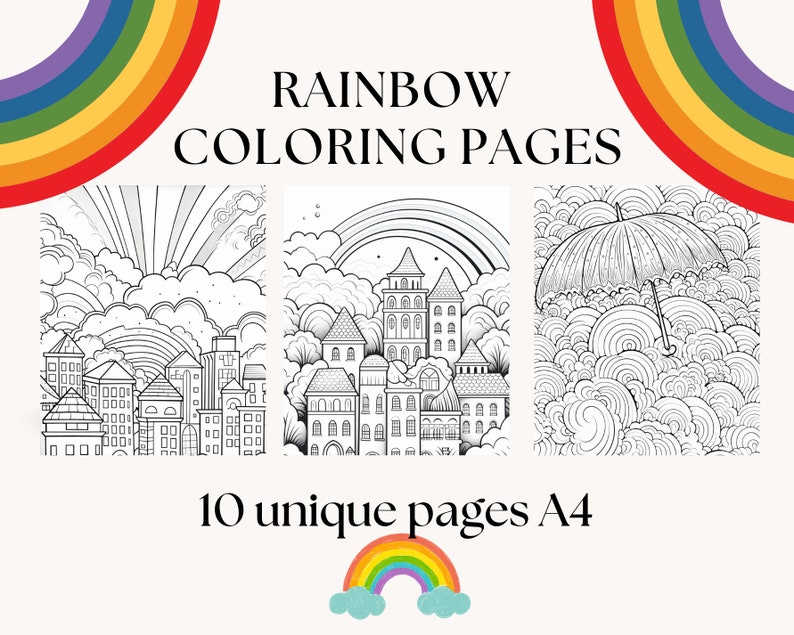 10 Rainbow Coloring Pages - Rainbow Radiance: 10 Vibrant Digital ...