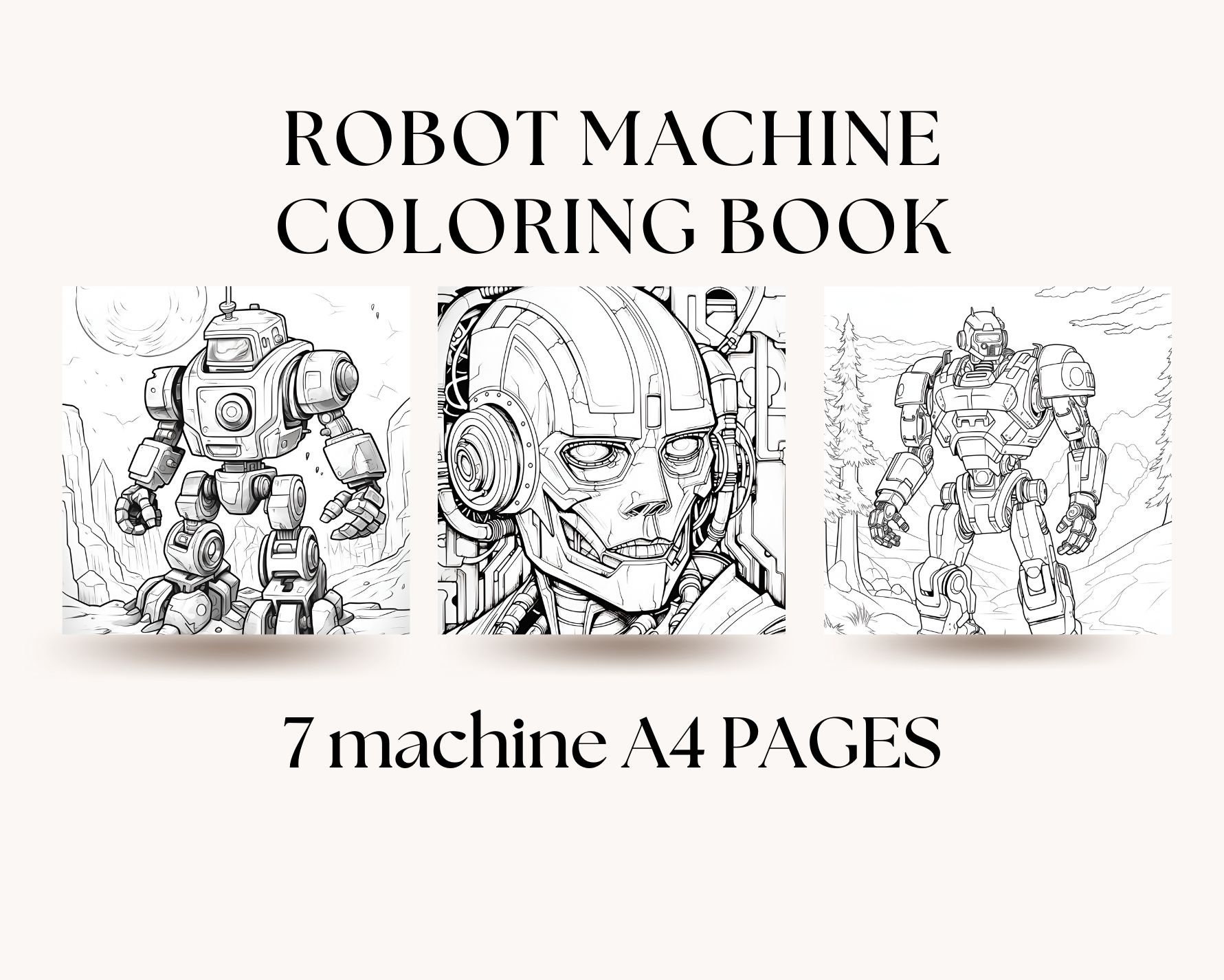 Robot Coloring Pages Mechanical Marvels: Set of 7 Robot-themed Adult ...