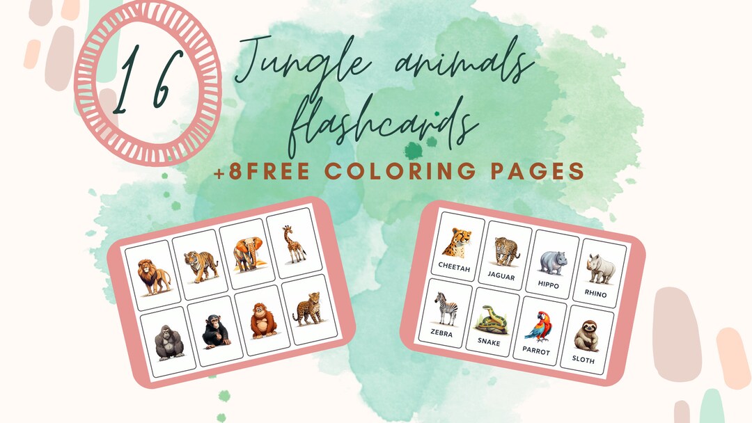 2D Cartoon Jungle Animals 16 Three-part Flashcards FREE 8 Coloring ...