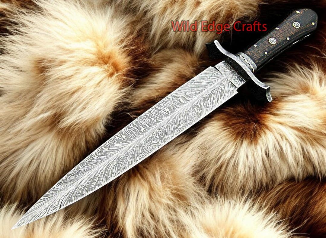 Handmade Feather Pattern Damascus Steel Hunting Bowie Knife | Micarta ...