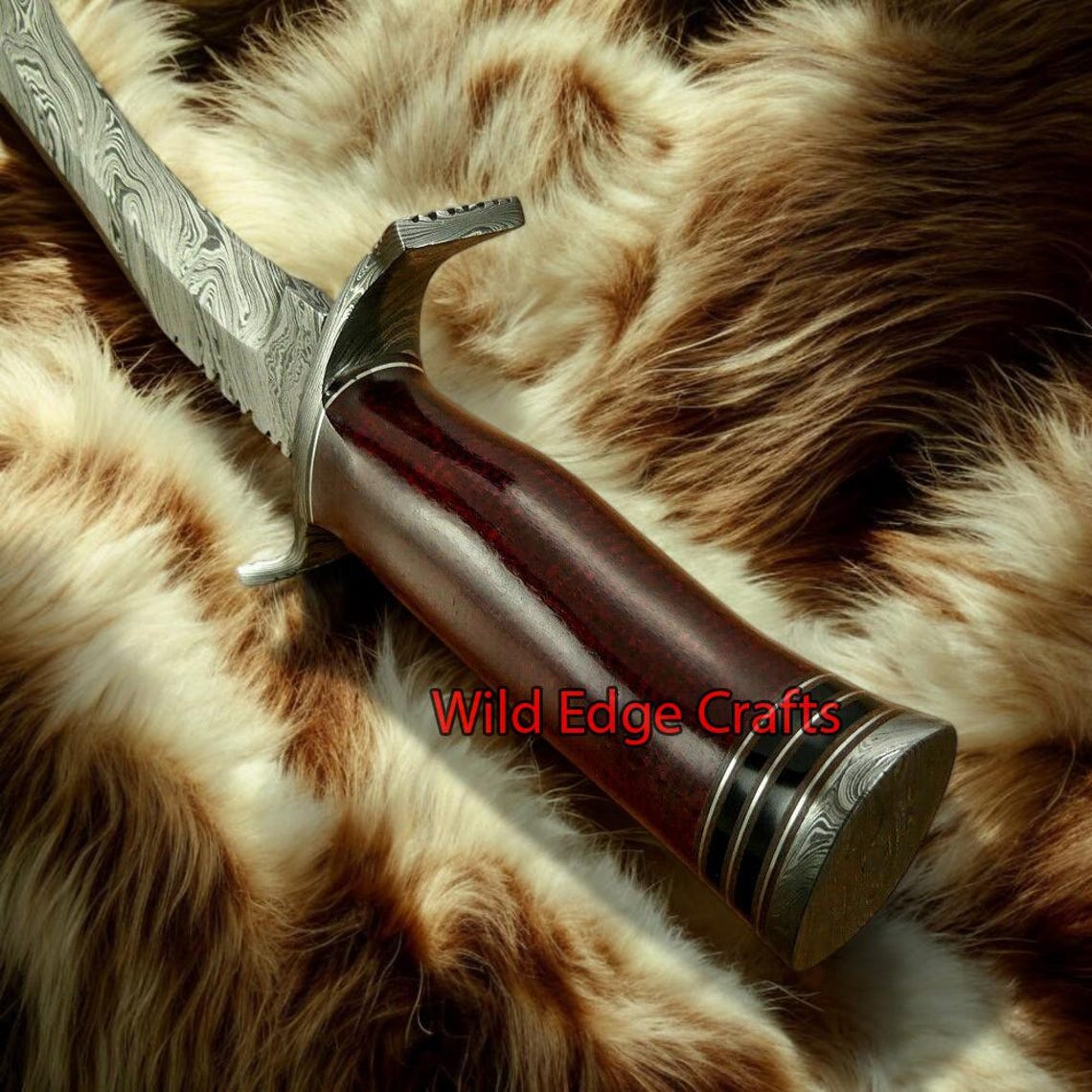 Handmade Feather Pattern Damascus Steel Hunting Bowie Knife | Micarta ...