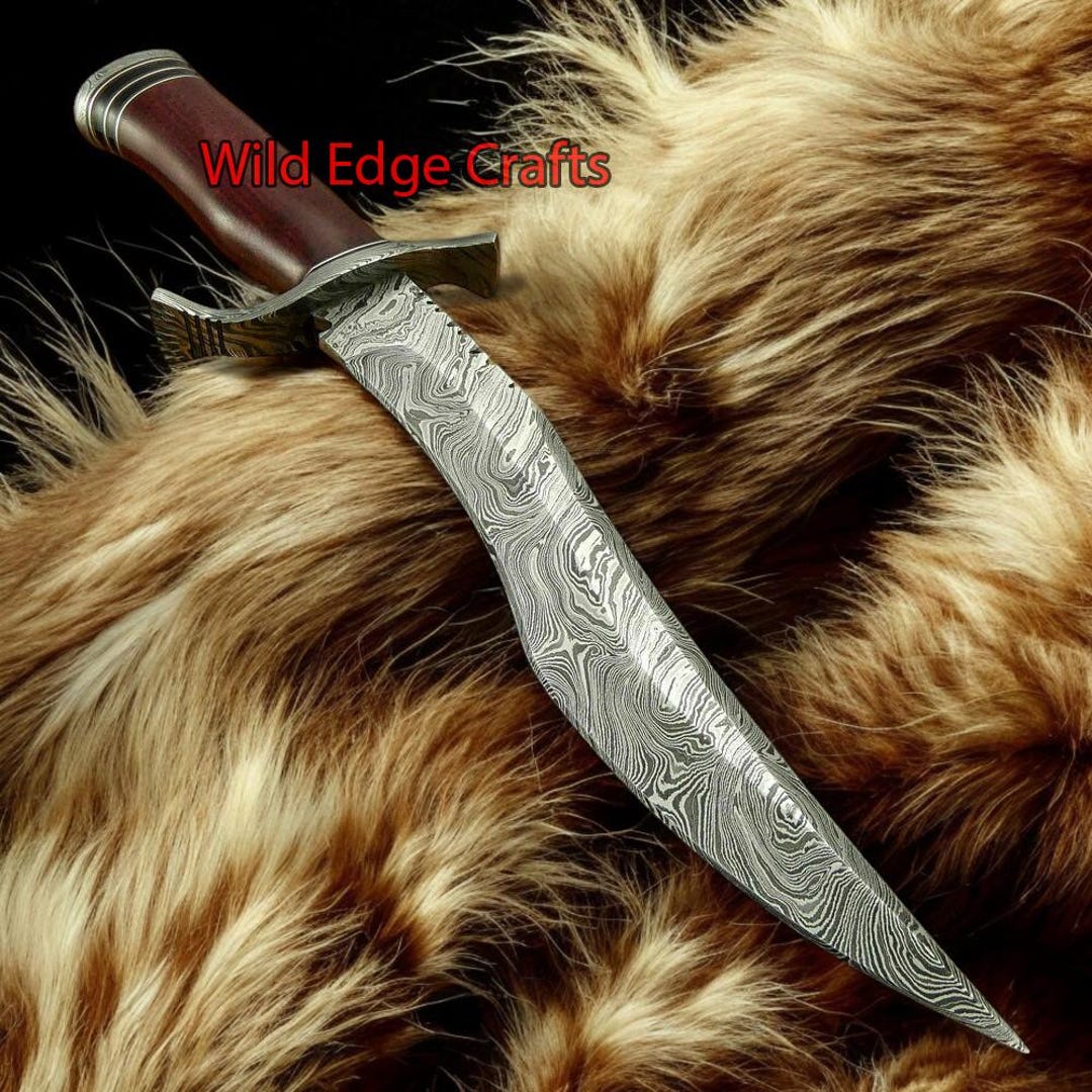 Handmade Feather Pattern Damascus Steel Hunting Bowie Knife Micarta ...