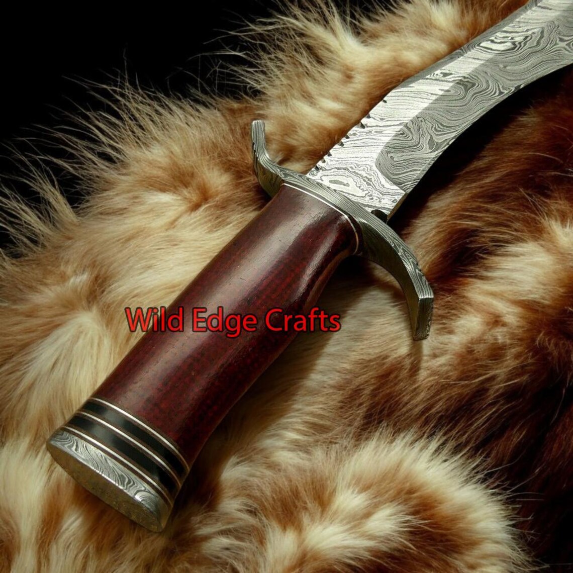 Handmade Feather Pattern Damascus Steel Hunting Bowie Knife | Micarta ...
