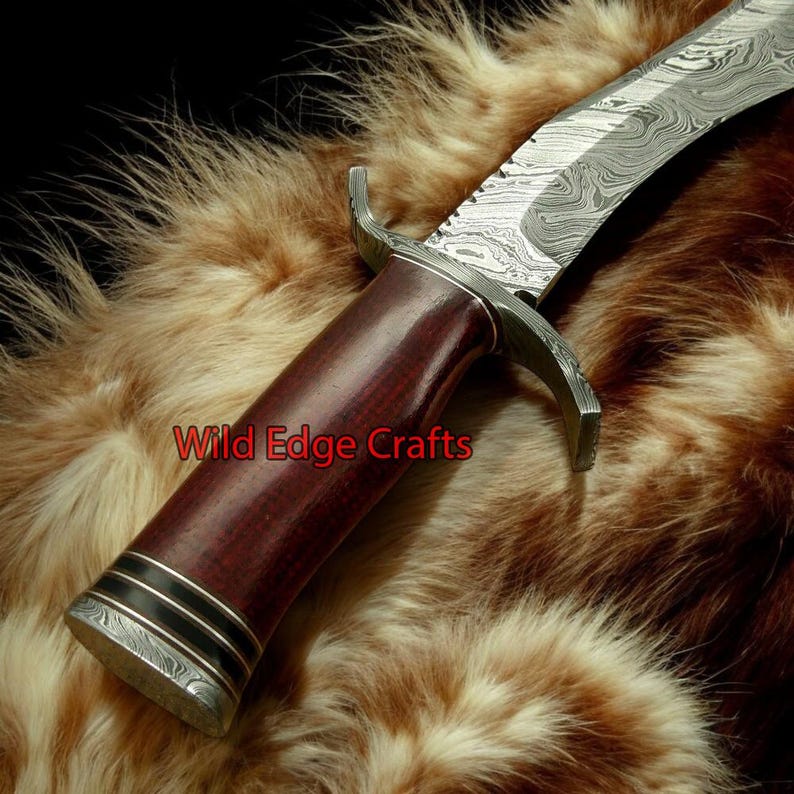 Handmade Feather Pattern Damascus Steel Hunting Bowie Knife | Micarta ...