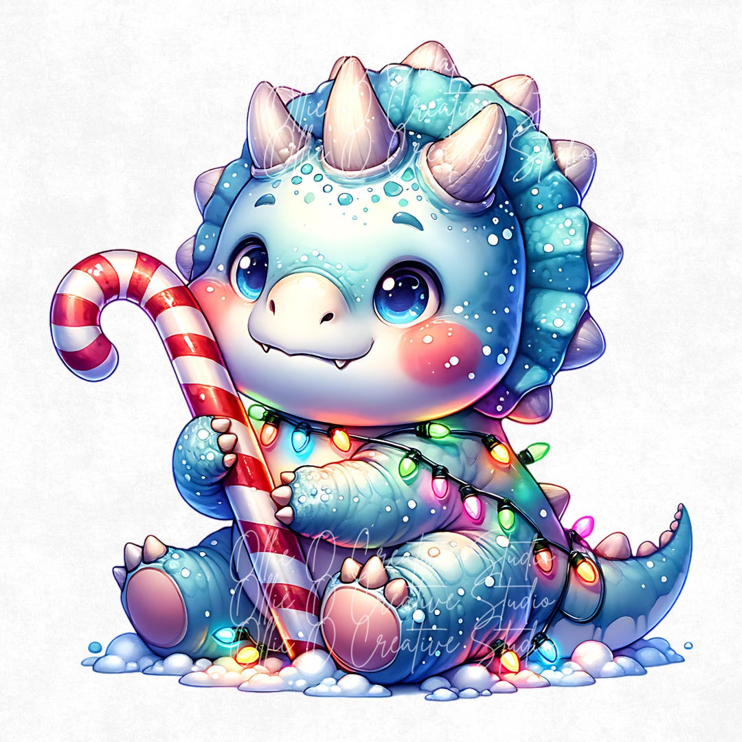 Baby Dinosaur Christmas Clipart: Watercolor PNG Bundle (digital ...