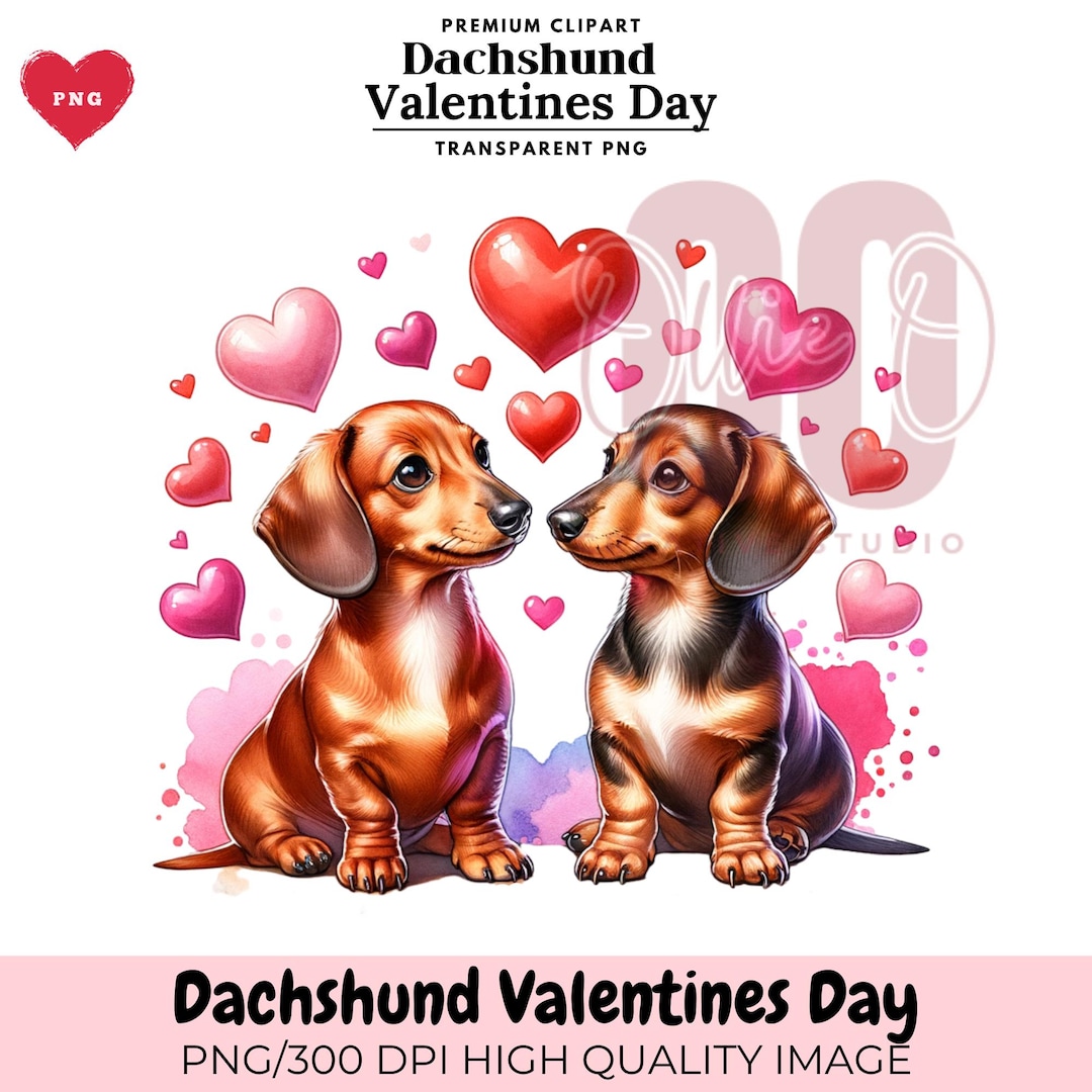 Valentine Dachshund PNG Clipart: Puppy Love Hearts (digital Download ...