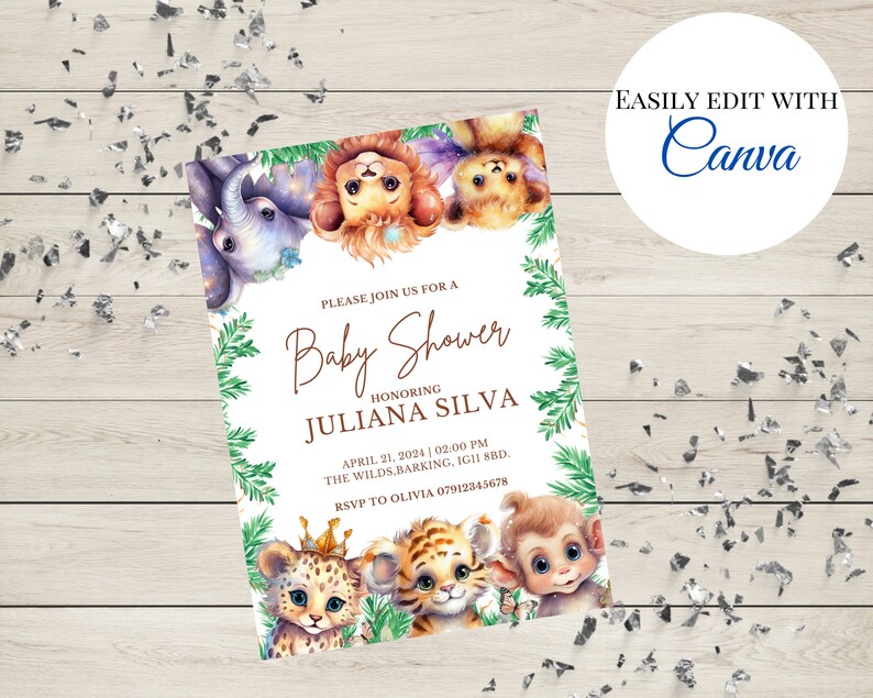 Editable Cute Animal Baby Shower Invitation, Animal Themed Baby Shower ...