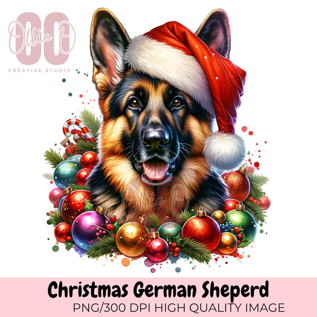 Christmas Dog, Christmas German Shepherd Clipart PNG, Xmas Dog Portrait ...