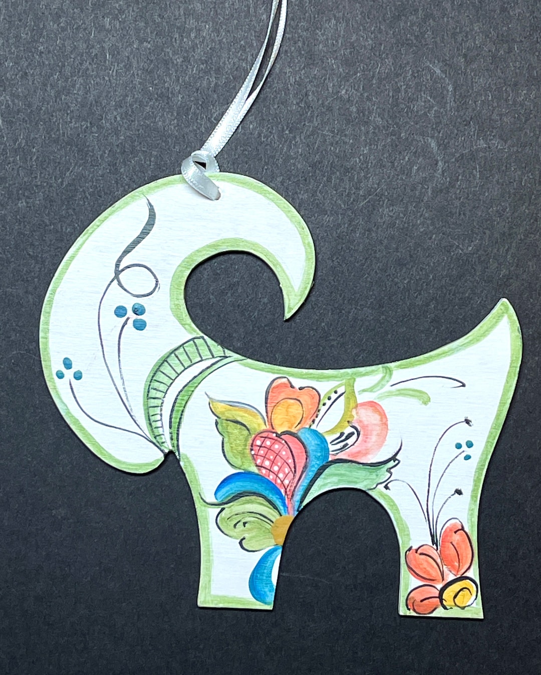 Scandinavian White Ram Rosmaled Ornament; Hand Painted; Nordic ...