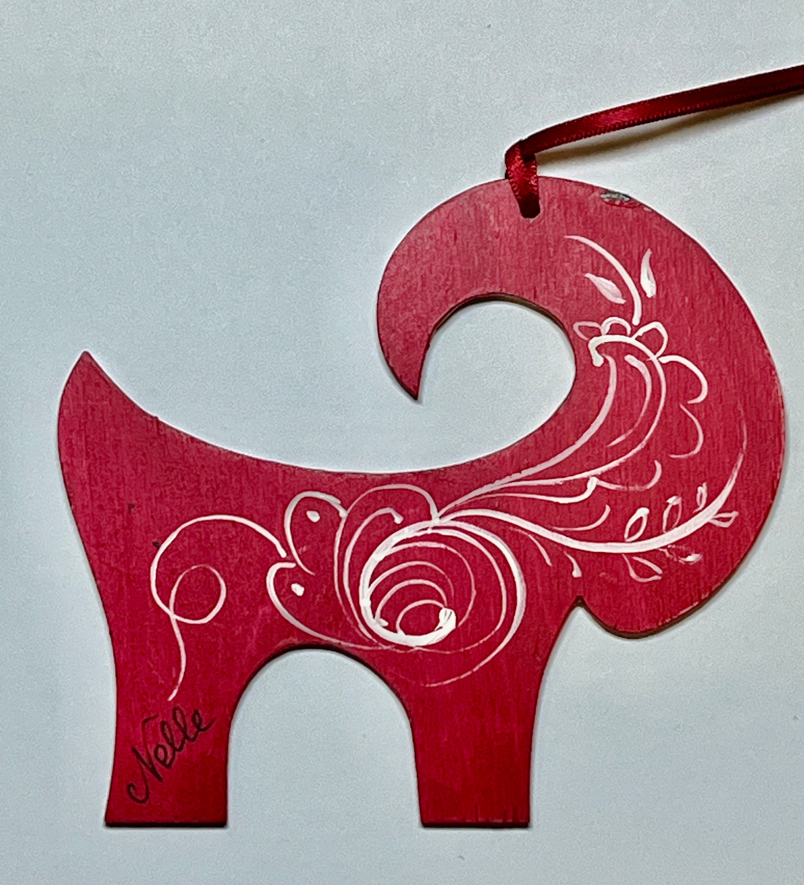 Scandinavian Red Ram Rosmaled Ornament; Hand Painted; Nordic ...